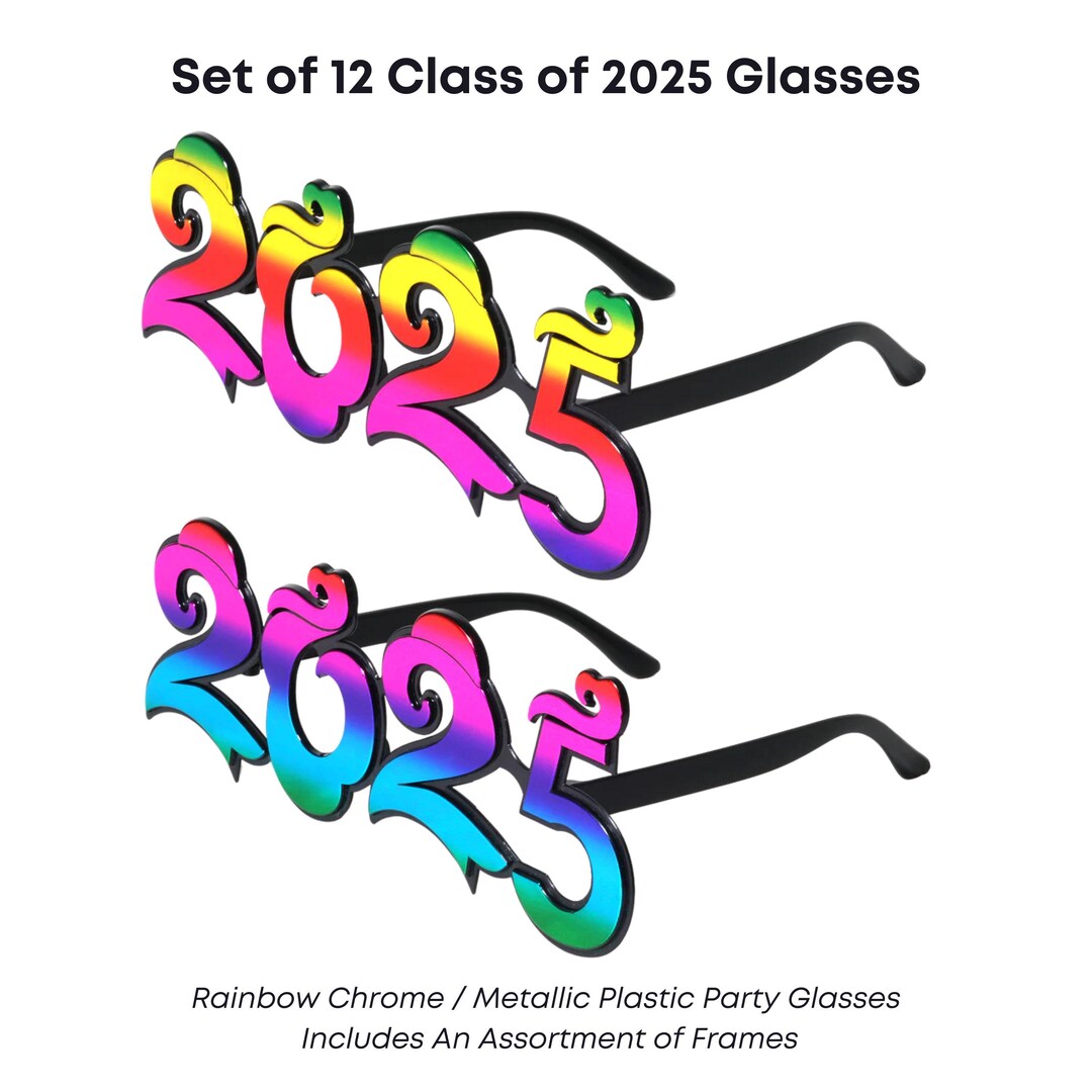 2025 Chrome Multicolor Glasses – SET of 12 Party Favors | Class of 2025 ...