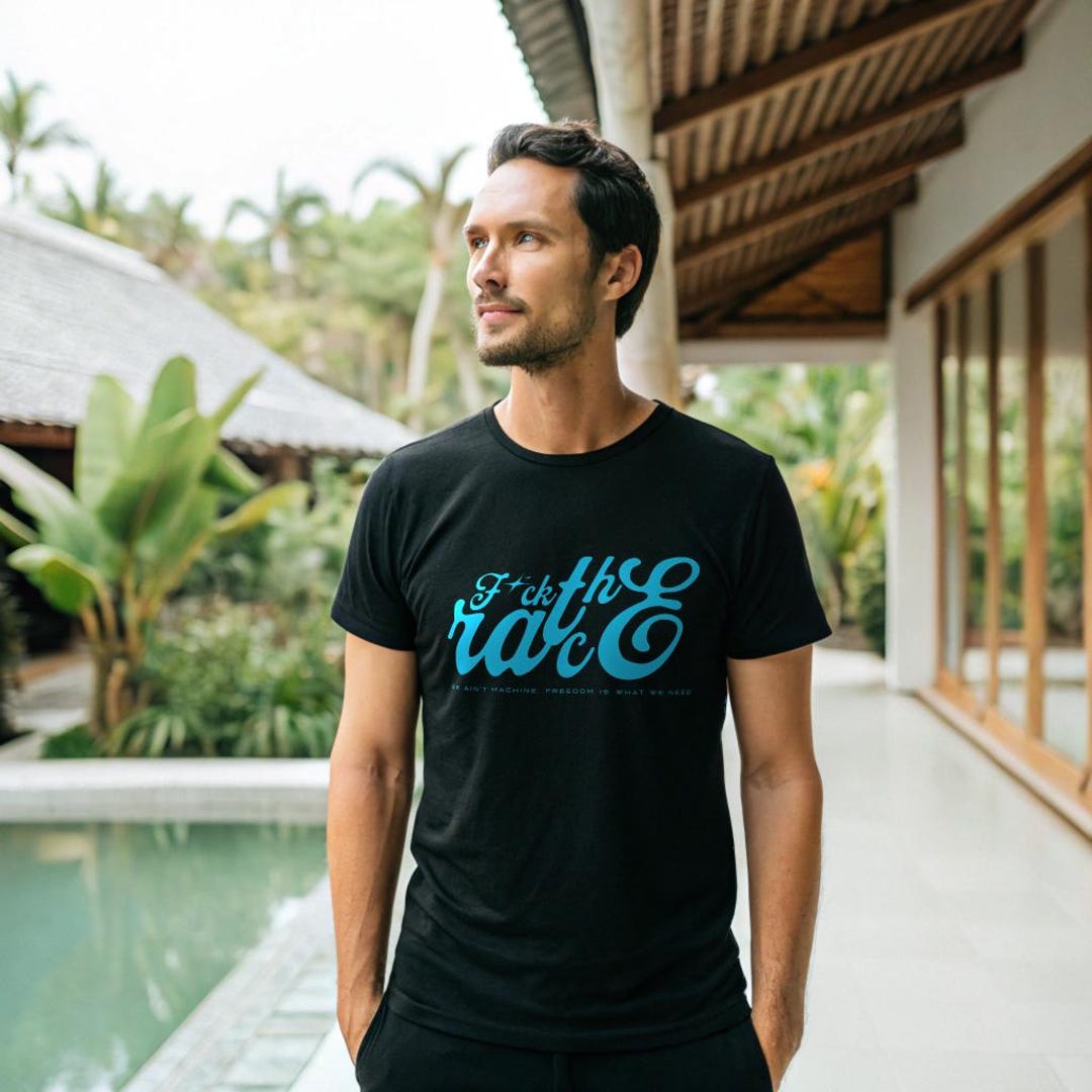 F*** the Rat Race Cyan Neon Serif T-shirt for 9-to-5 Escapees and ...