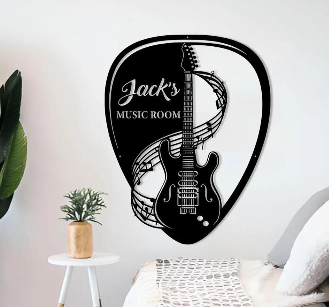 Custom Guitar Room Metal Wall Art, Personalized Last Name Sign ...