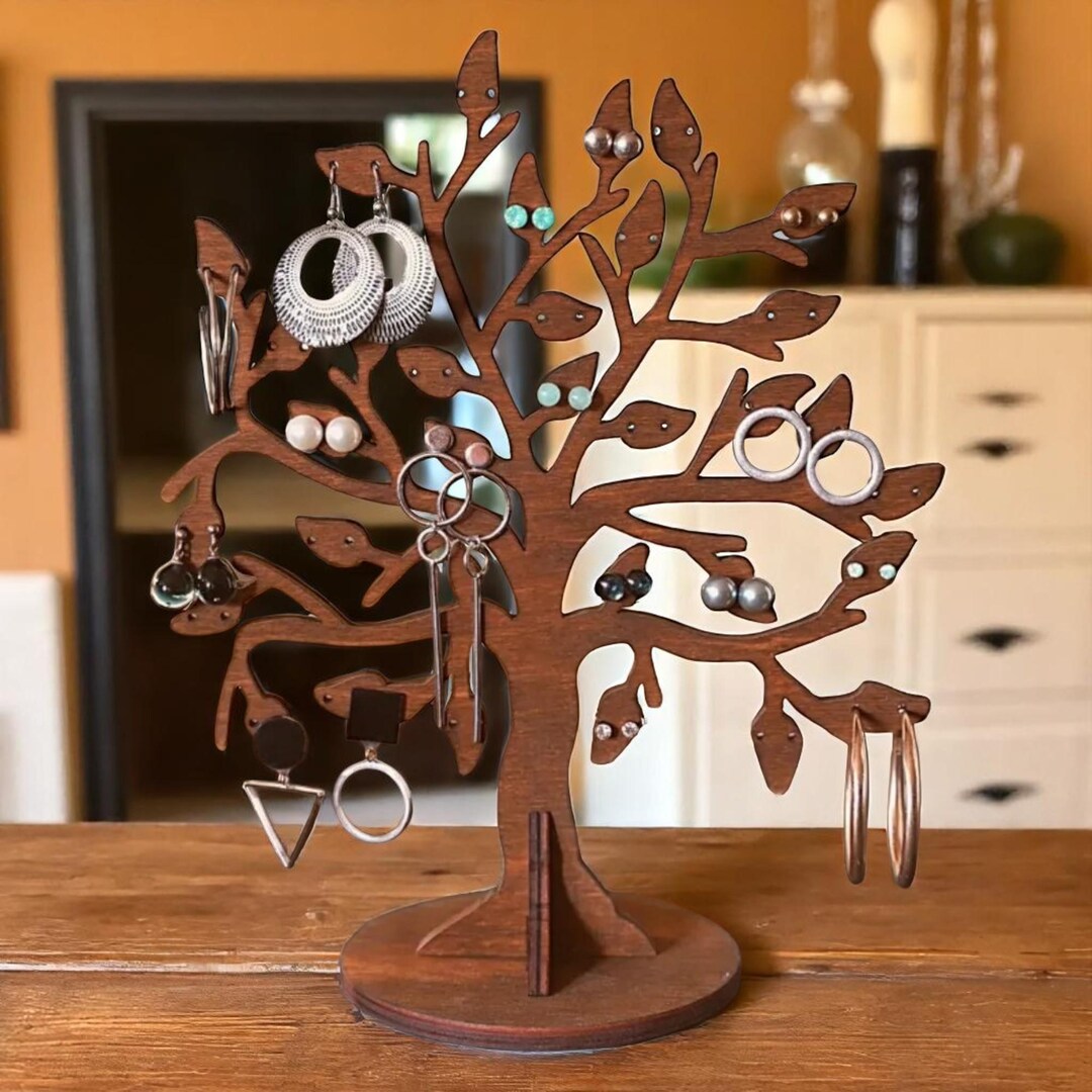 Wood Earring Holder Tree: Gold Jewelry Display Stand Organizer - Etsy