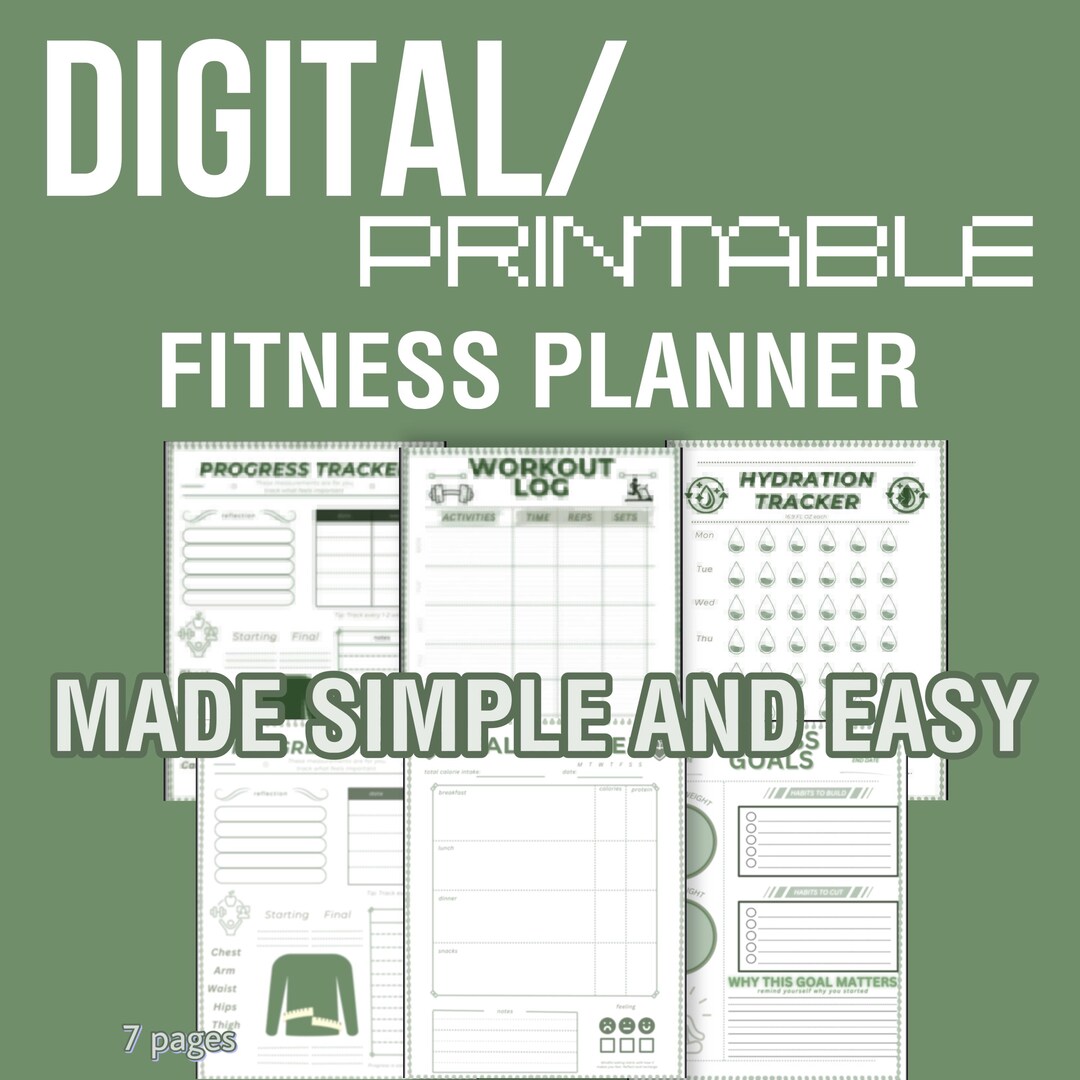 Sage Green Fitness Planner: Workout, Meal & Hydration Tracker (digital ...