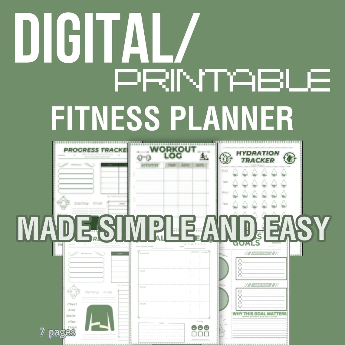 Sage Green Fitness Planner: Workout, Meal & Hydration Tracker (digital ...