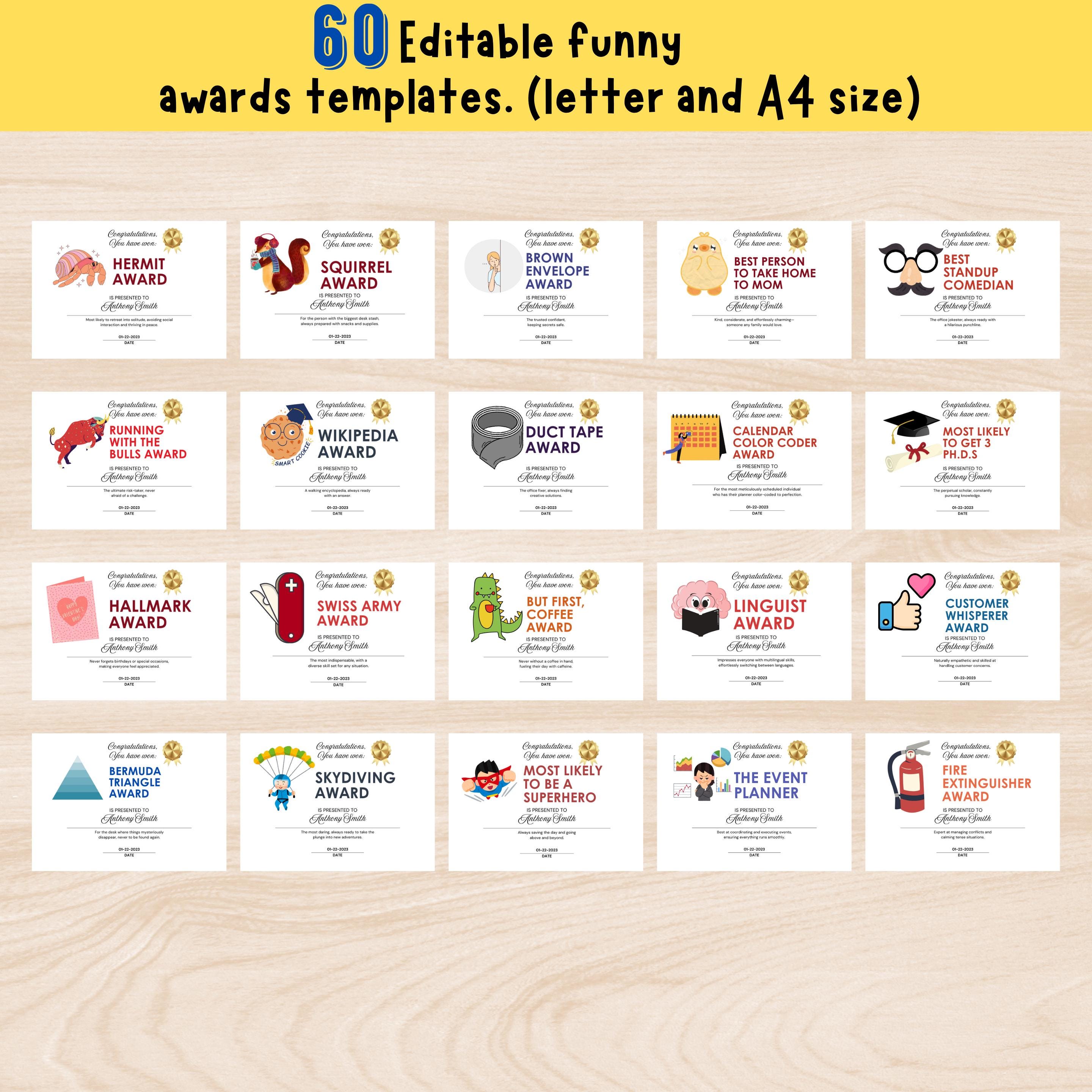 Funny Employee Recognition Awards: Editable Office Superlative ...