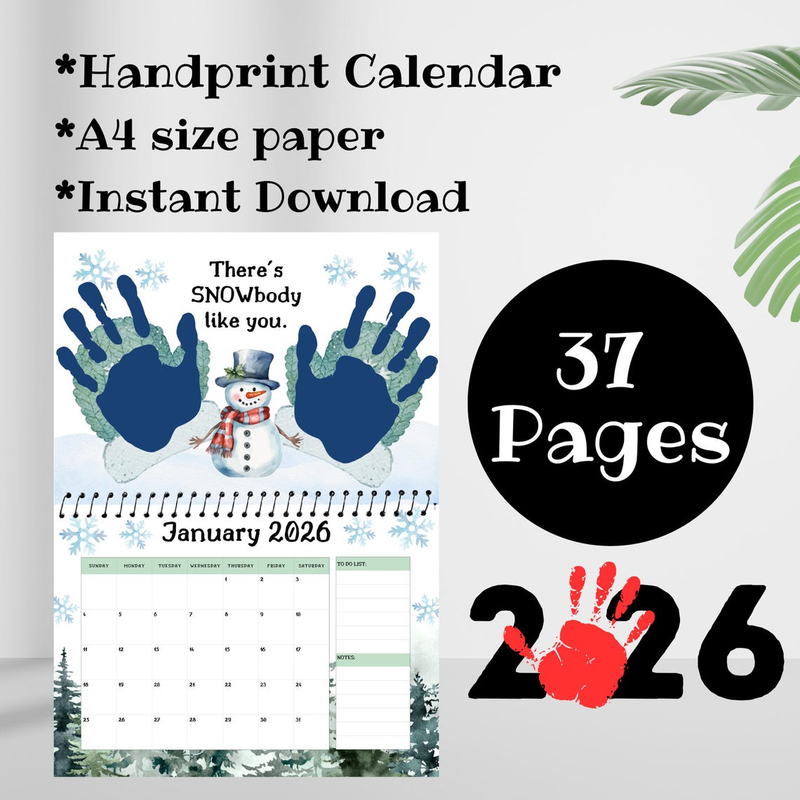 2026 Handprint Art Calendar: DIY Kids Keepsake (A4 Printable PDF ...