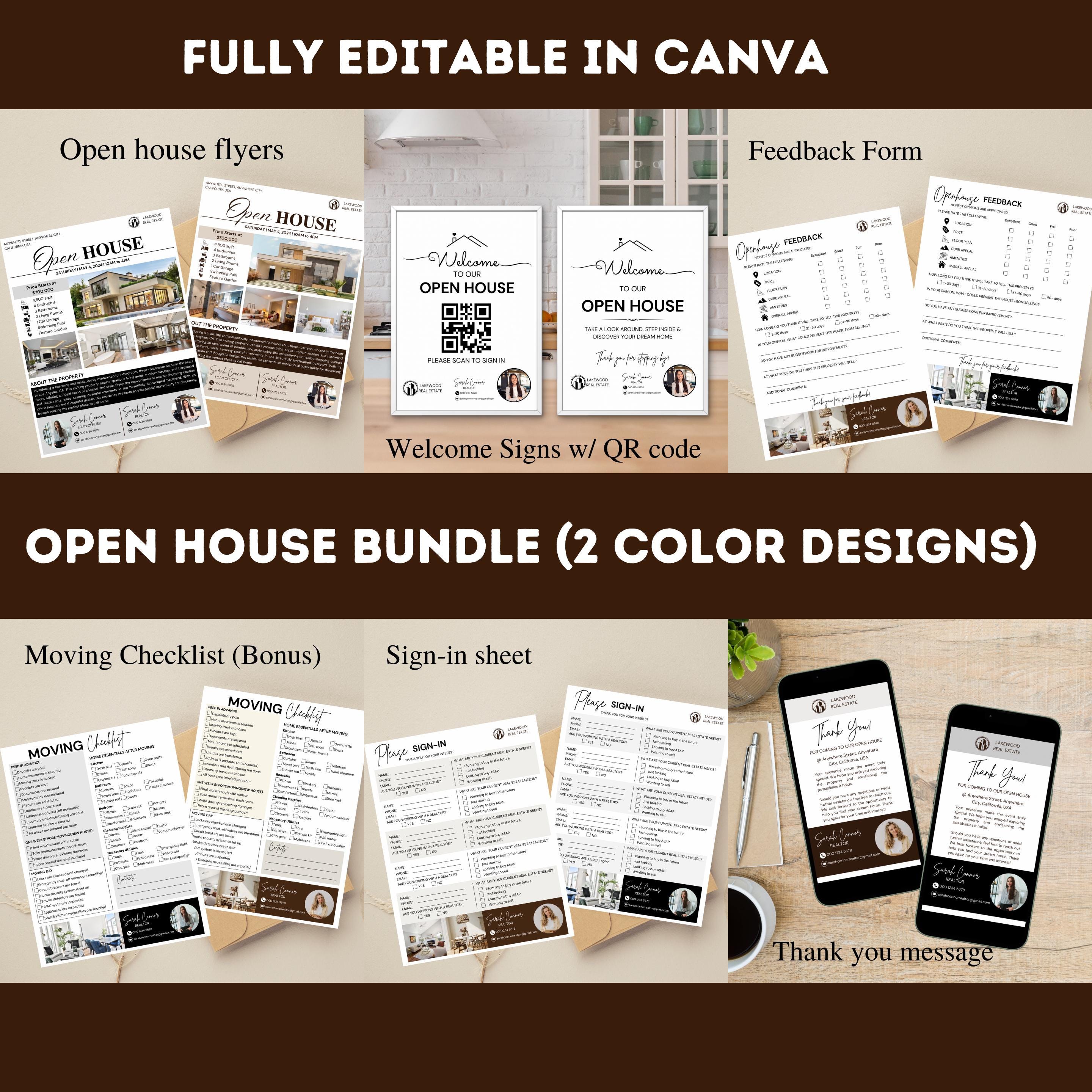 Editable Open House Kit: Real Estate Signs, Flyers, Feedback Form ...