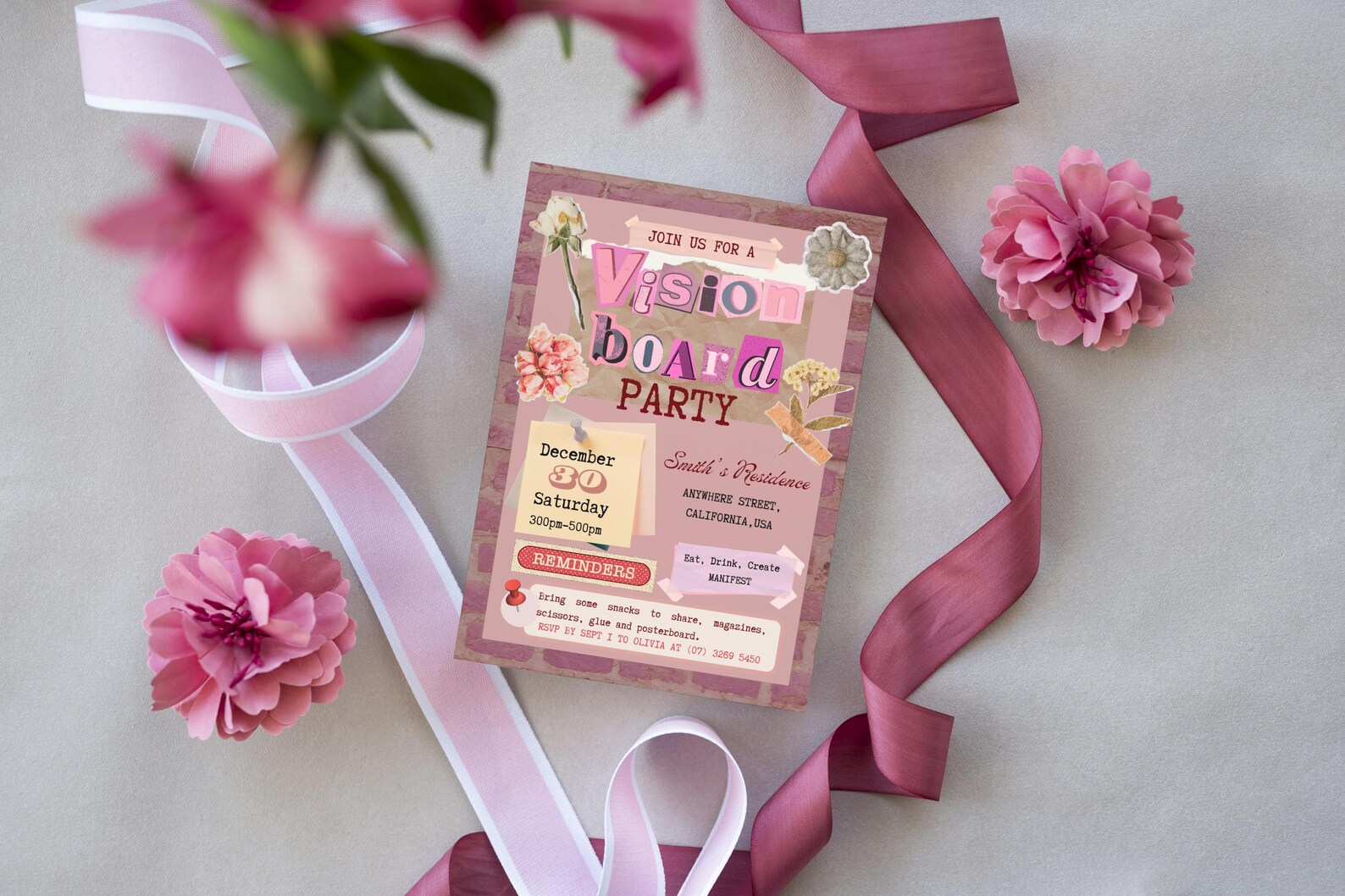 Pink Vision Board Party Invitation Template: Girls Night (canva ...