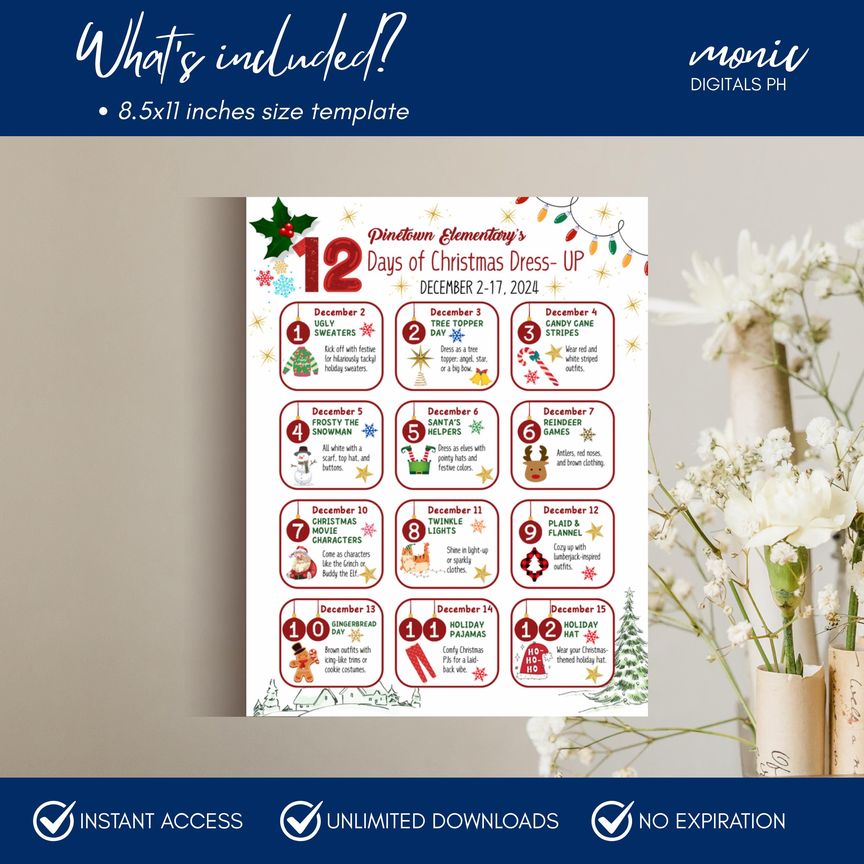 12 Days of Christmas Dress up Flyer Editable Free Canva Template ...