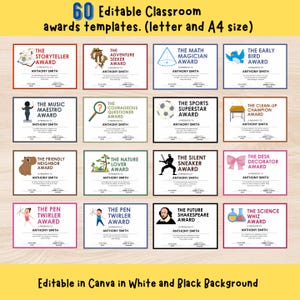Funny Student Award Certificates: 60 Editable Classroom Superlatives ...