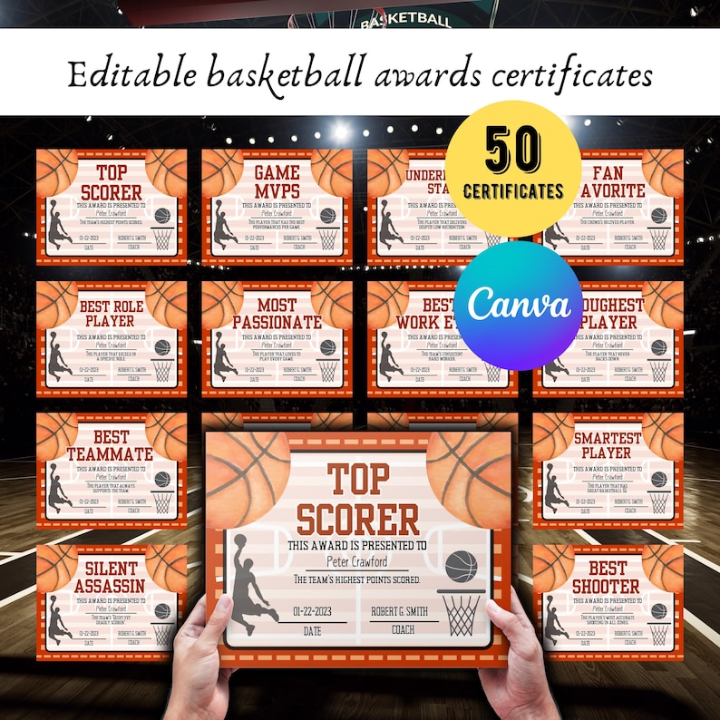 Basketball Awards Certificate Templates: Editable Canva, End of Season ...