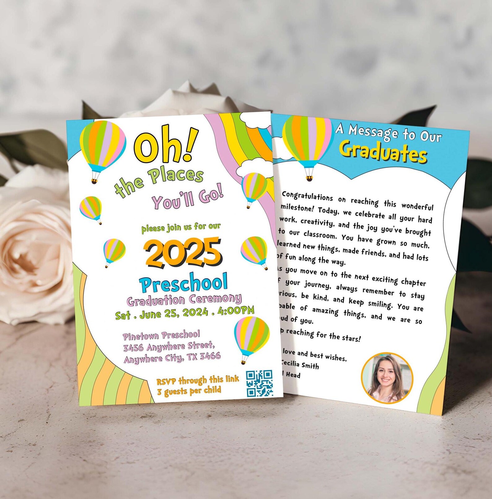 Preschool Graduation Program Template Save the Date Invitation Editable ...