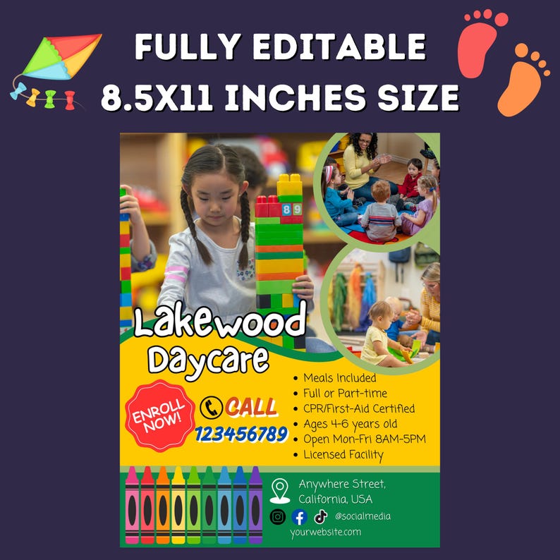 Daycare Flyer Template Editable Canva Flyers Free Account Social Media ...