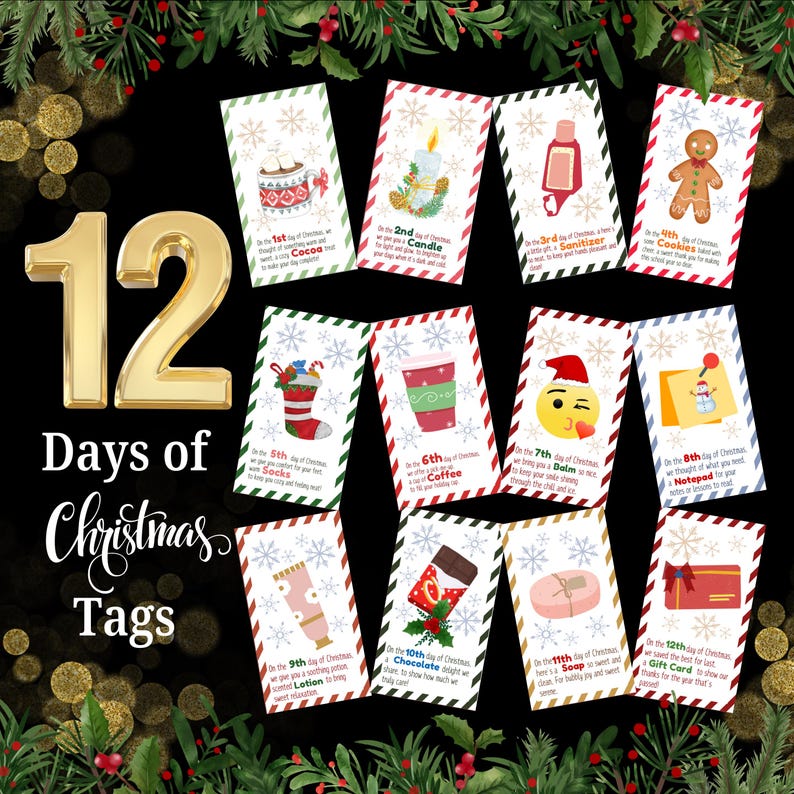12 Days of Christmas Tags for Teacher Gifts Editable Template Free ...