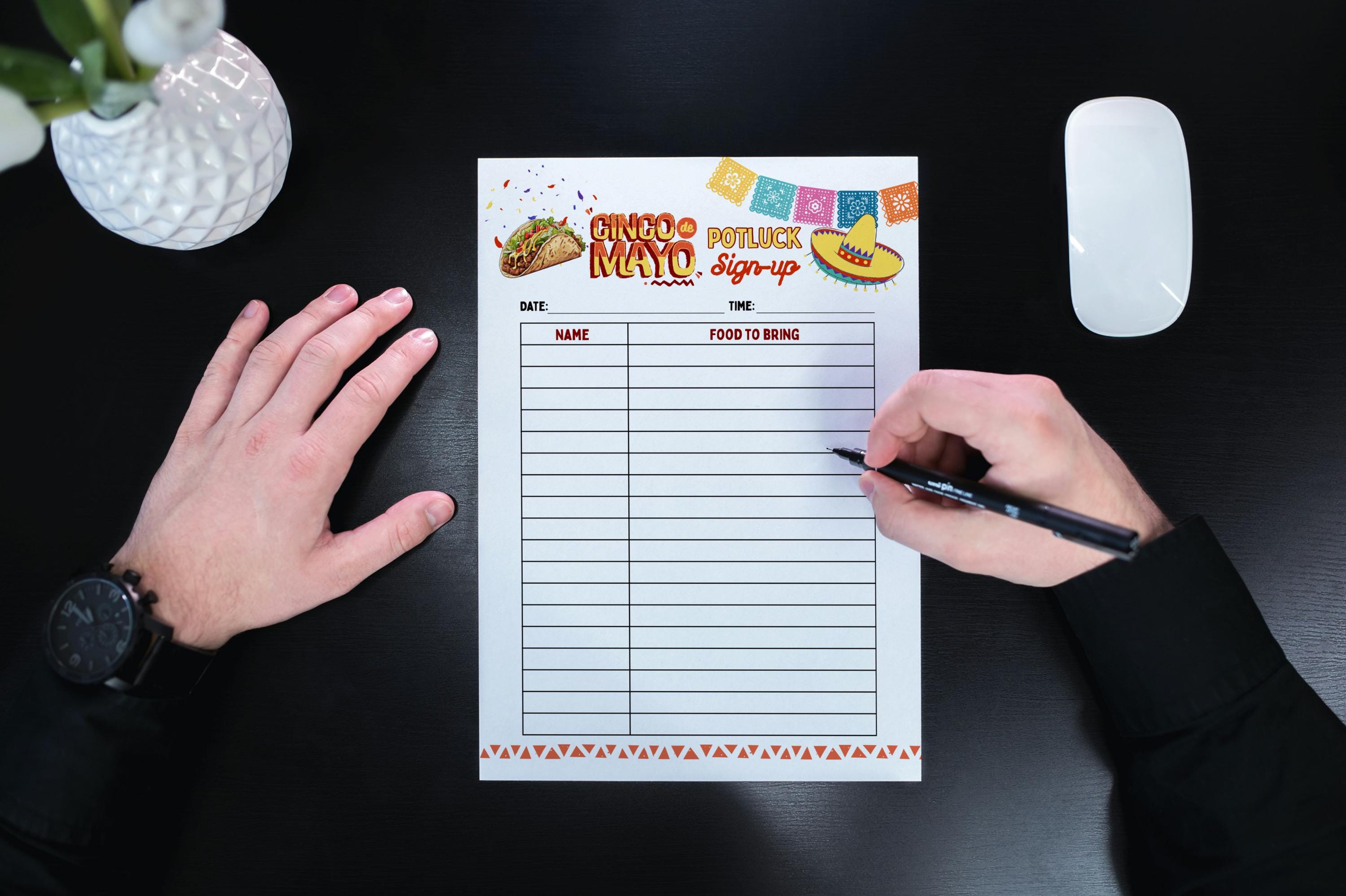 Cinco De Mayo Potluck Signup Sheet Editable Template Free Canva Fiesta ...