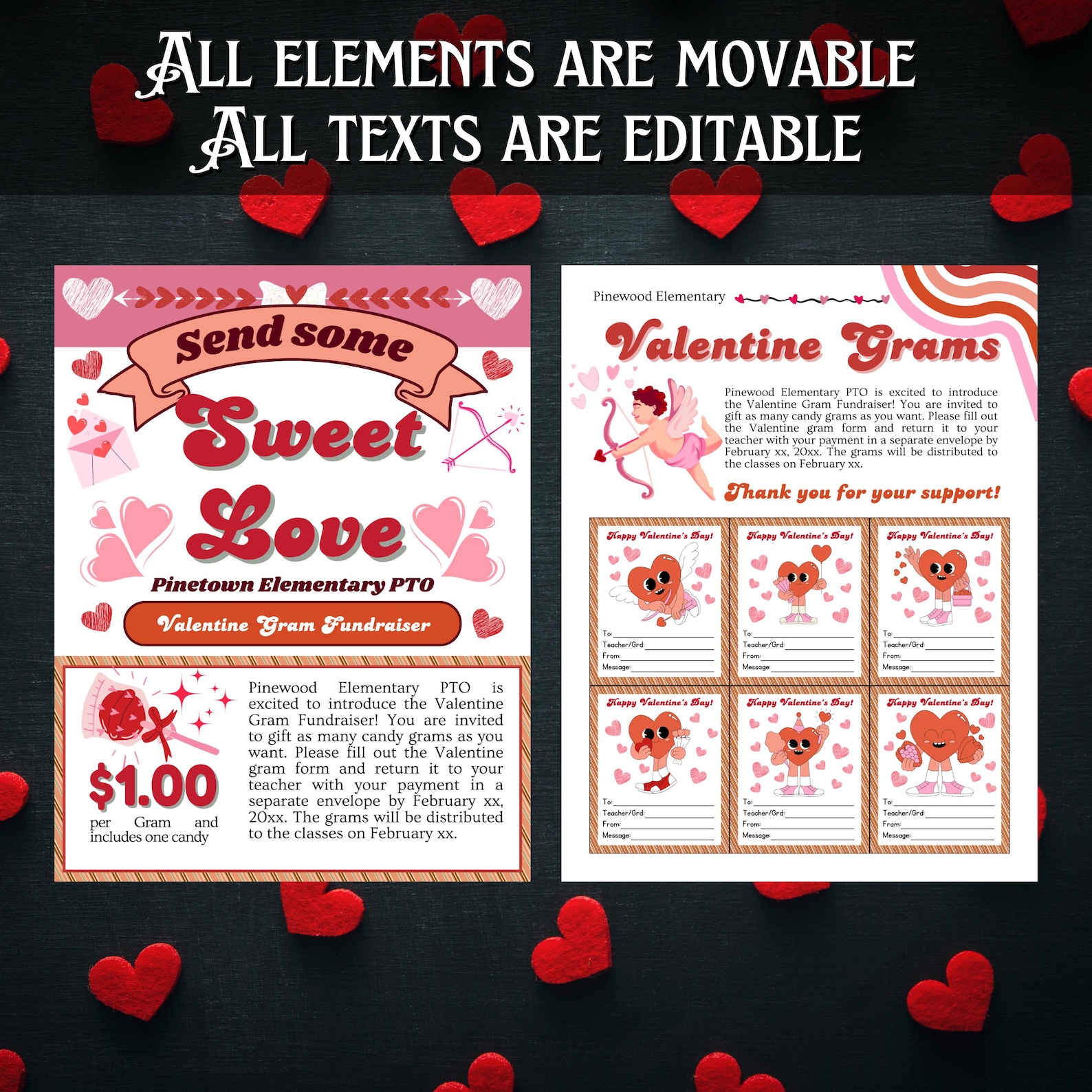 Valentine Gram Flyer Editable Canva Template Pto Pta Fundraising ...