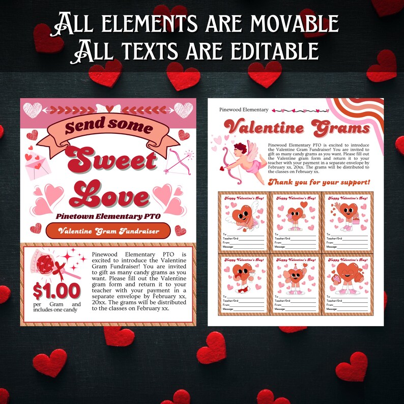 Valentine Gram Flyer Editable Canva Template Pto Pta Fundraising ...