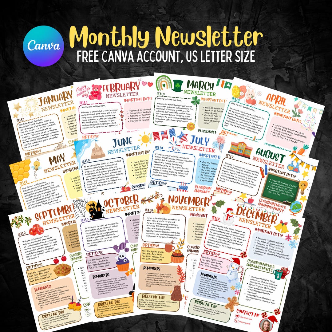 Monthly Newsletter Template Seasonal Holiday Editable Canva Free ...