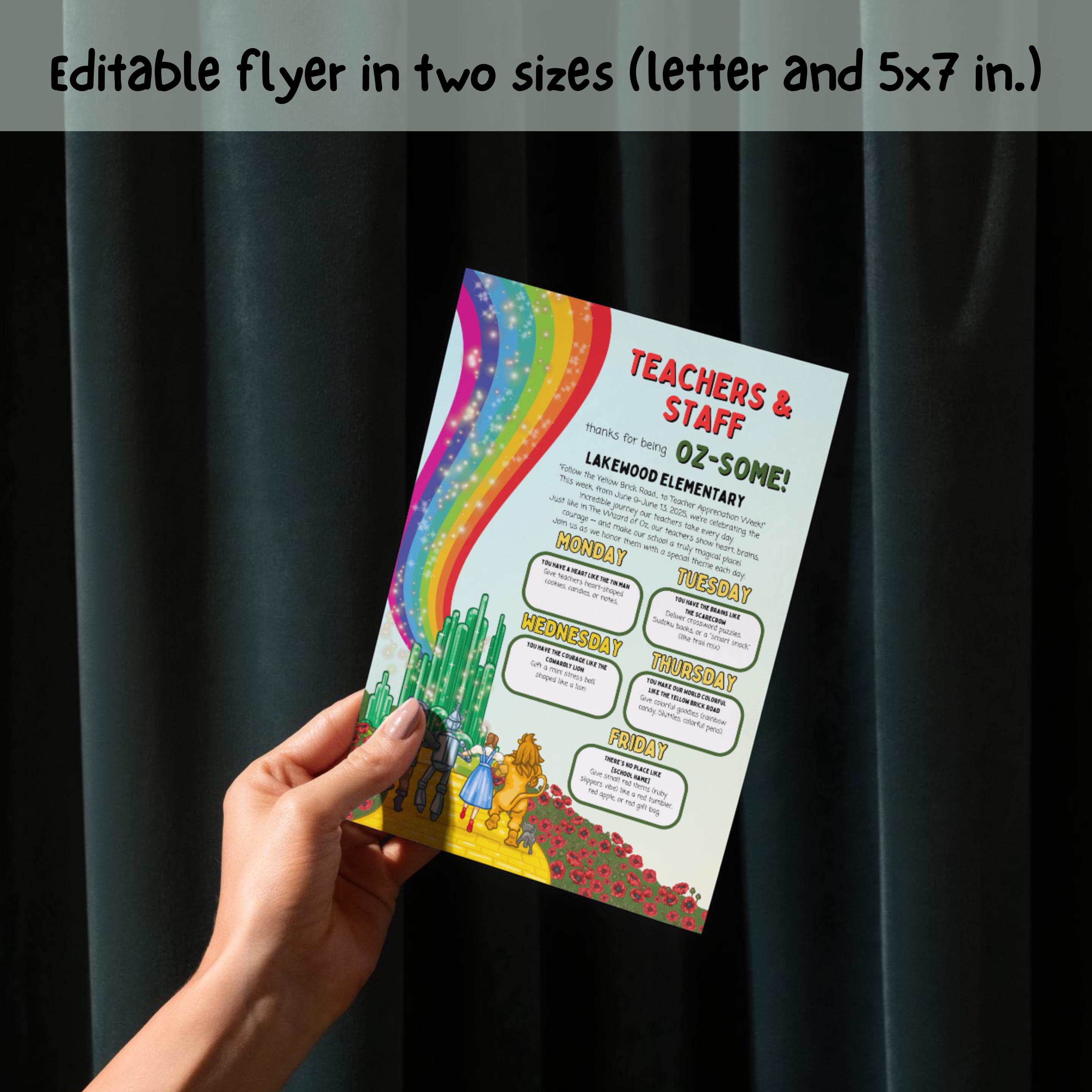 Wizard of Oz Teacher Appreciation Week Flyer Bundle (editable Canva ...