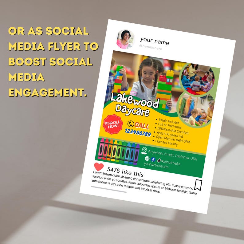 Editable Daycare Flyer Template: Canva Social Media Post (digital ...