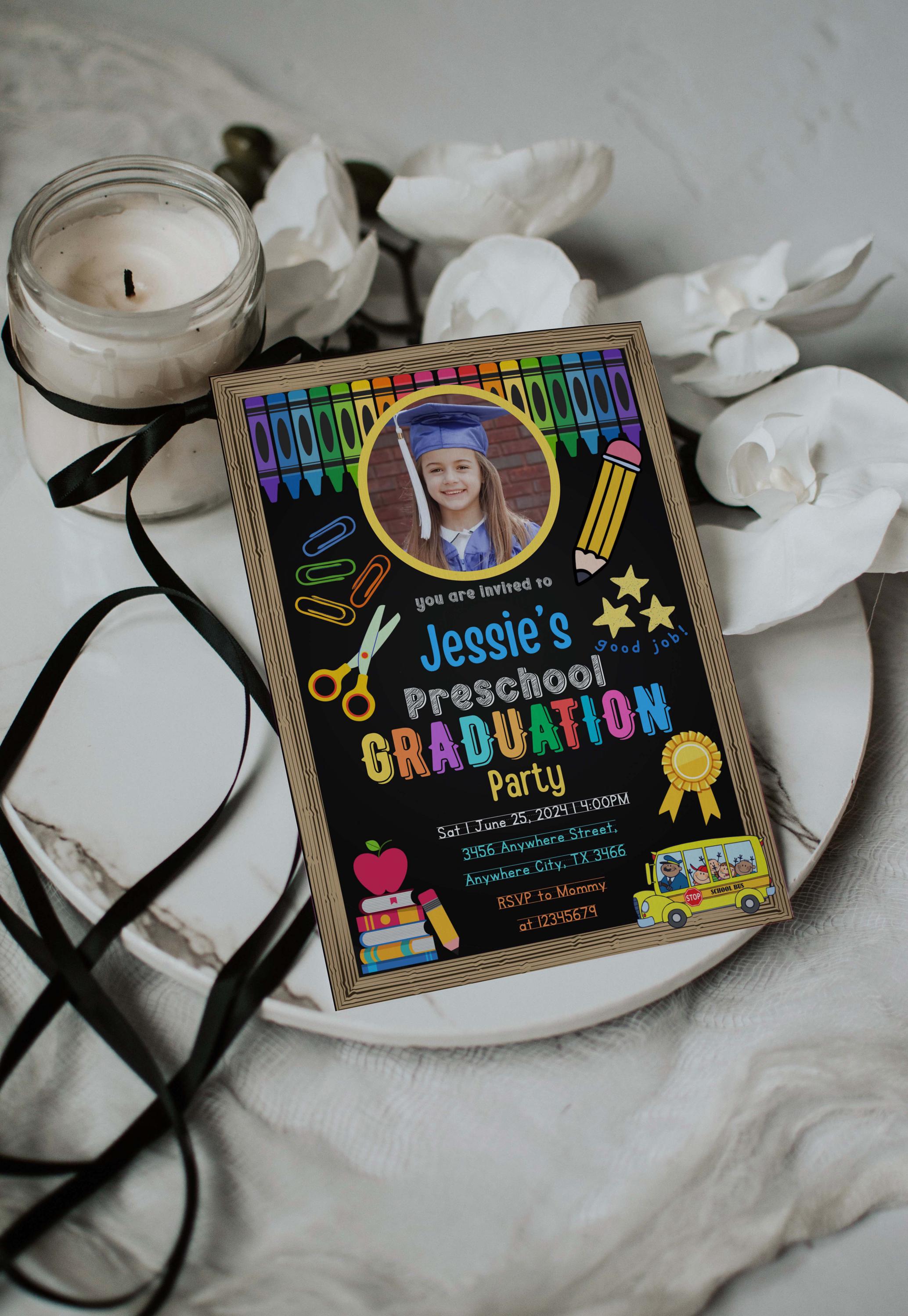 Preschool Graduation Party Invitation Template: Editable Canva Invite ...