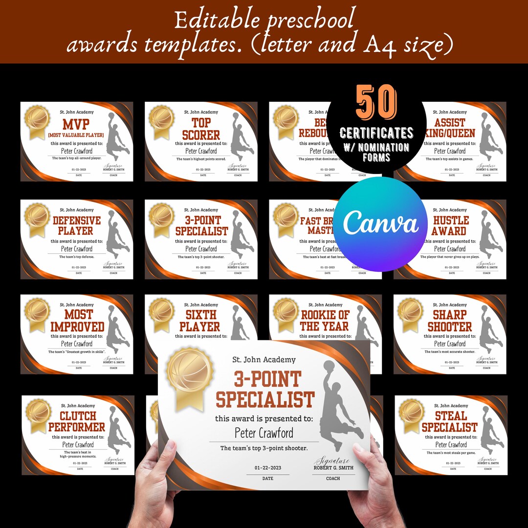 Basketball Certificate Templates Editable Canva Awards End of Season ...