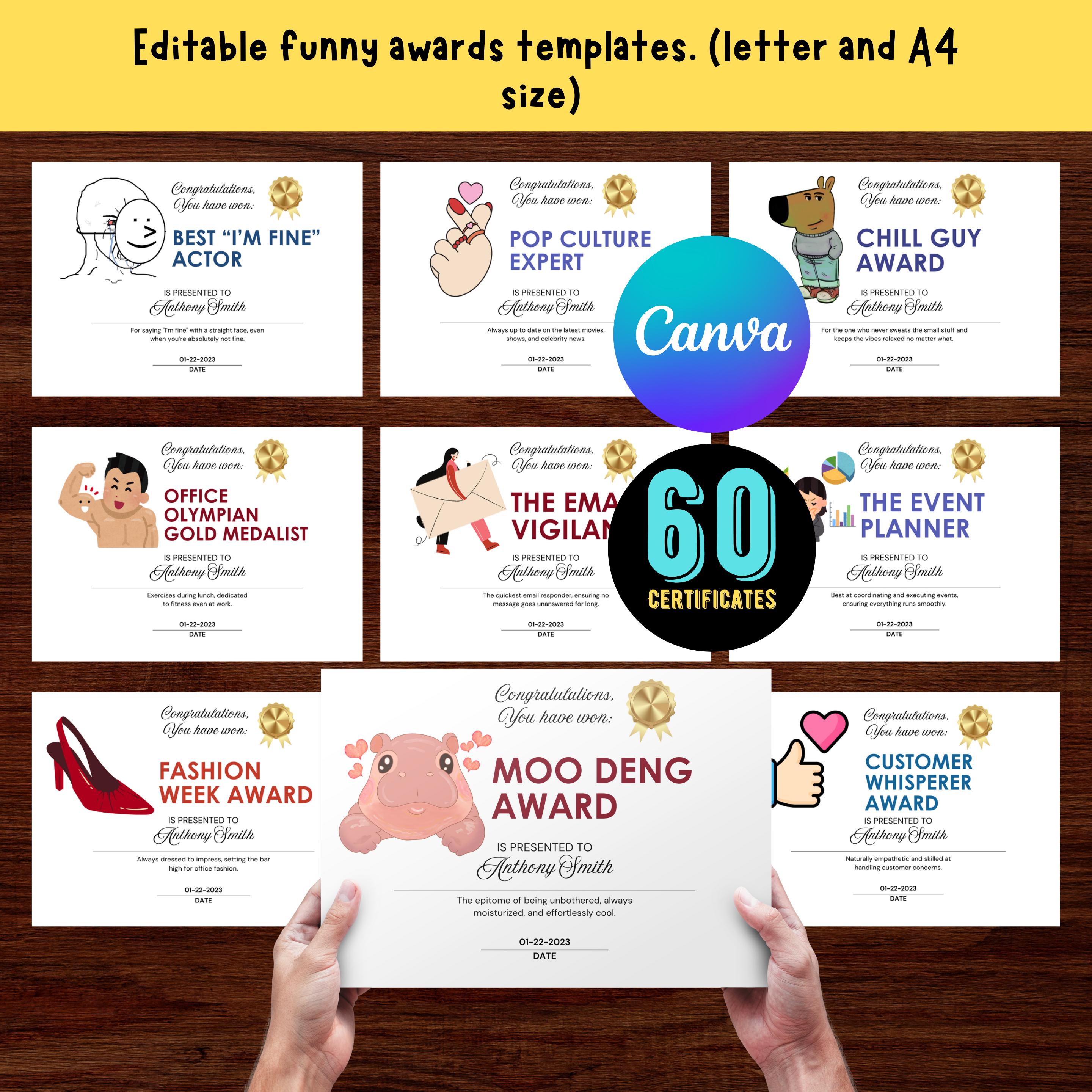 Funny Employee Recognition Awards: Editable Office Superlative ...