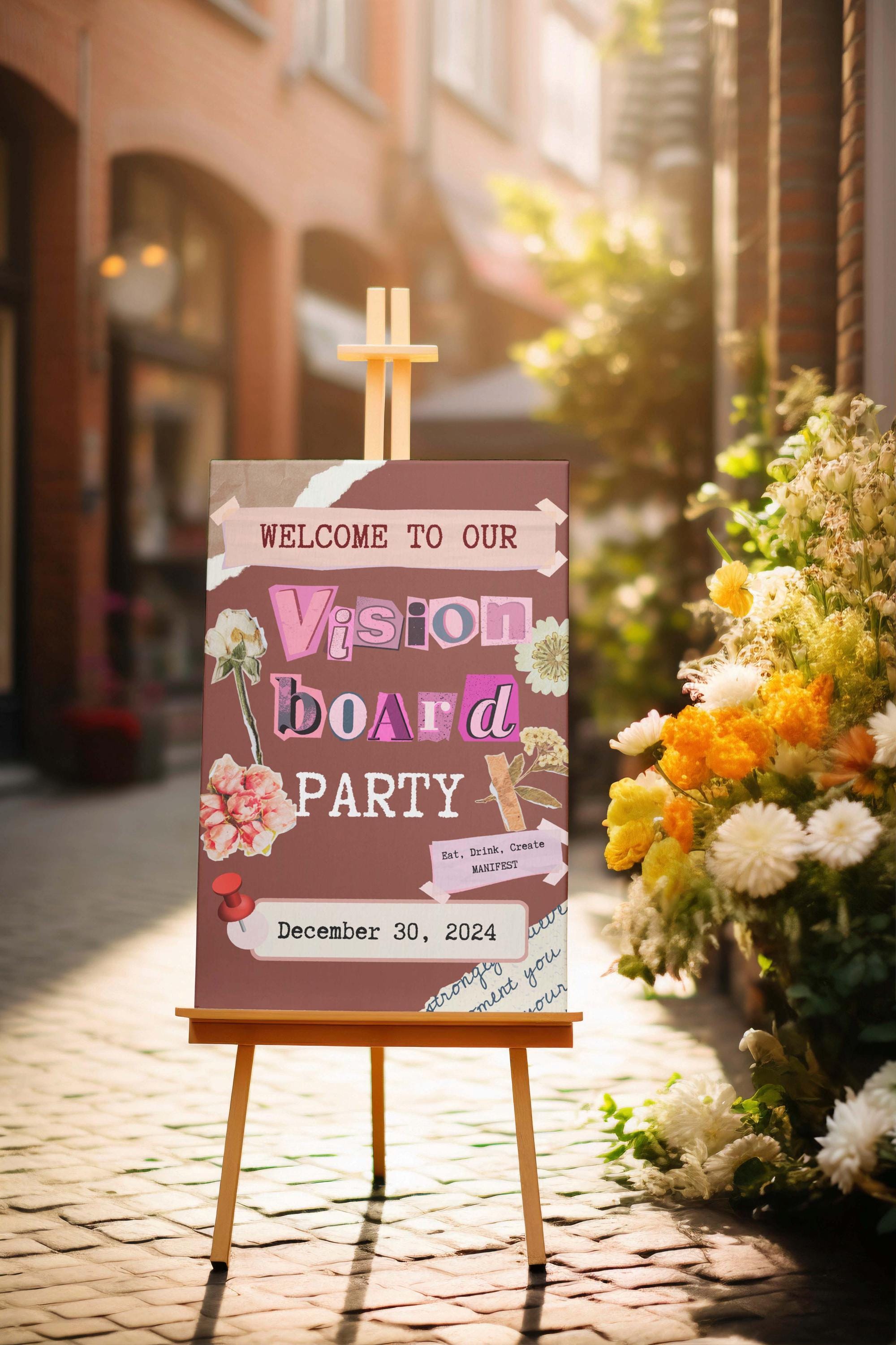 Pink Vision Board Party Welcome Sign Template: Editable Canva Decor ...