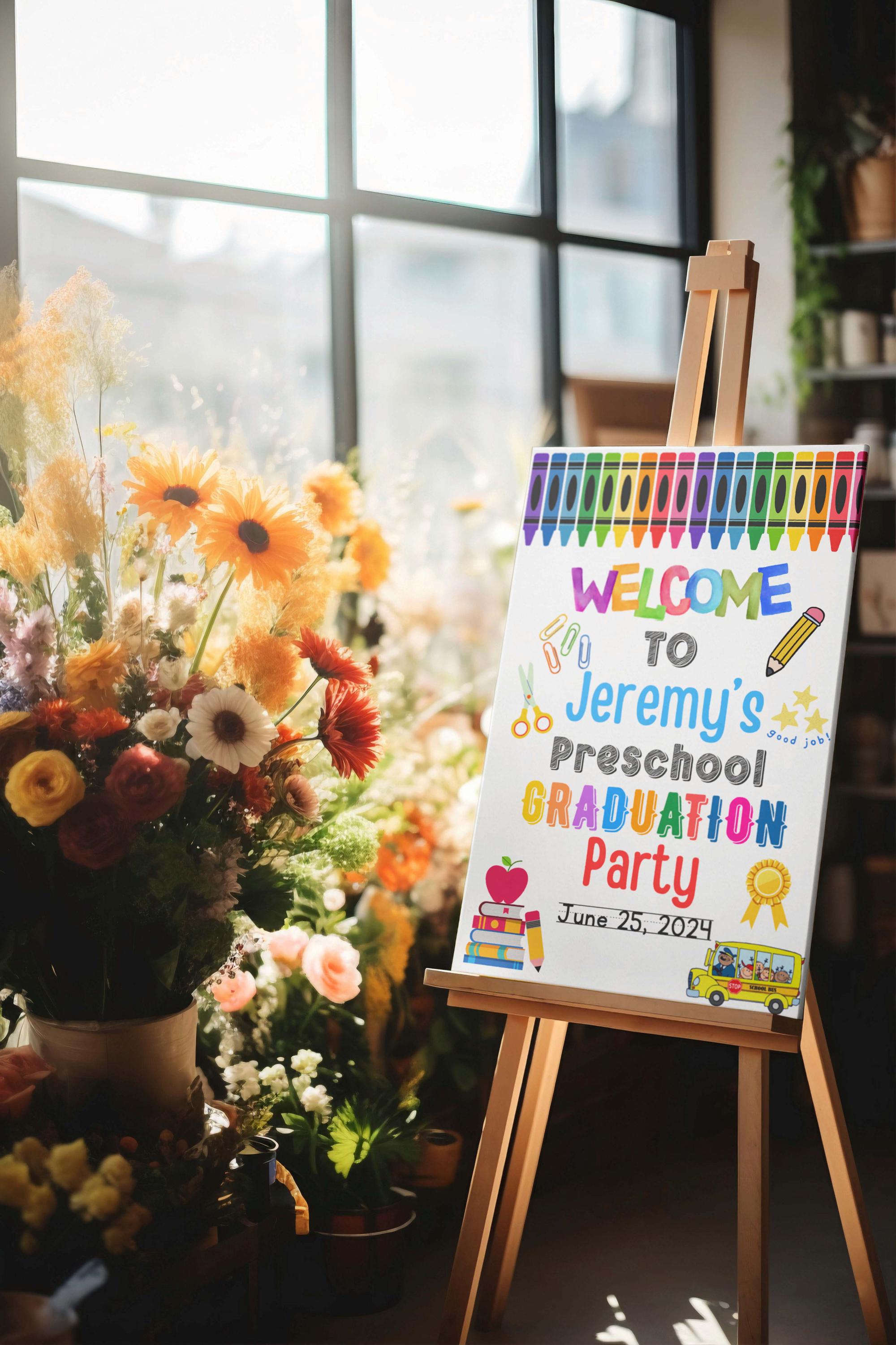 Preschool Graduation Party Decor Welcome Sign Editable Canva Template ...