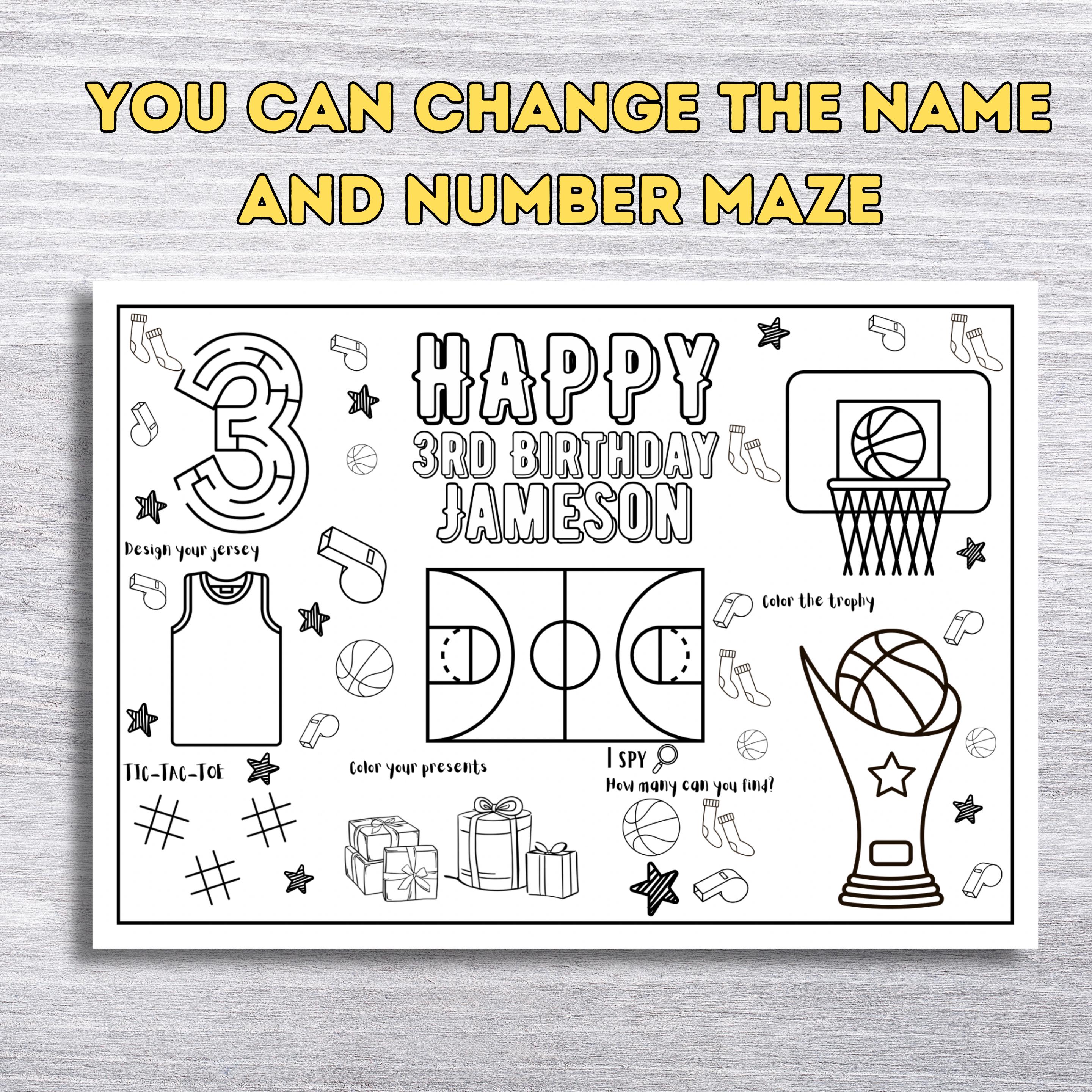 Basketball Party Favor Activity Sheet Template Editable Canva Coloring ...