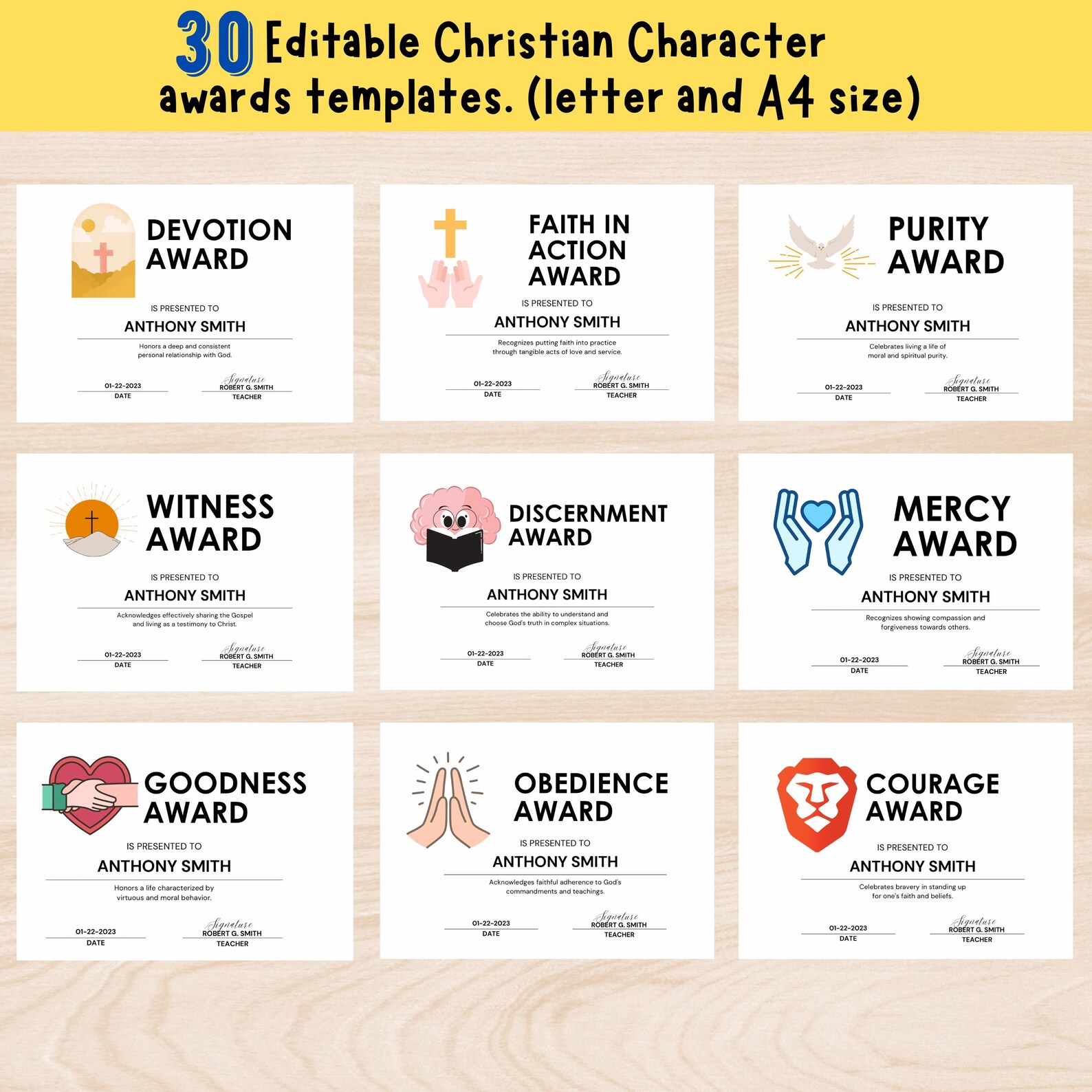 Christian Character Awards Certificate Templates Editable Canva Awards ...
