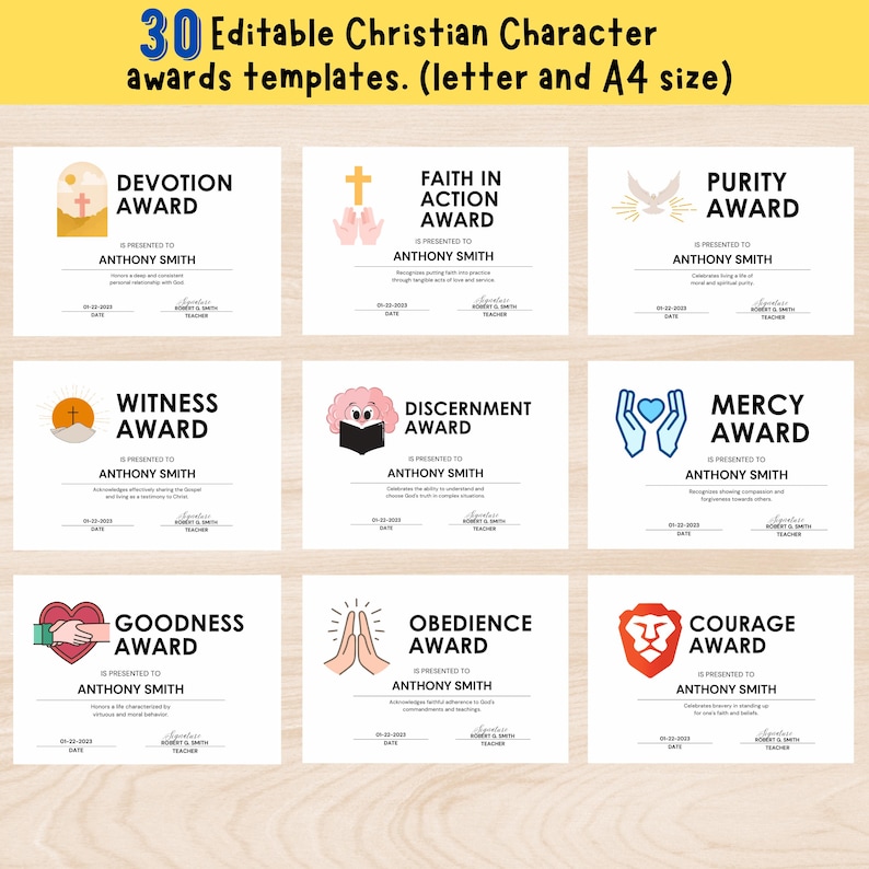 Christian Character Awards Certificate Templates Editable Canva Awards ...