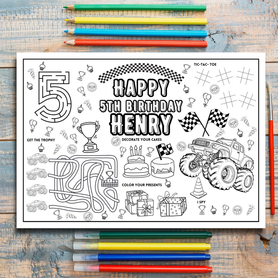 Monster Truck Birthday Coloring Page: Editable Party Favor (digital ...