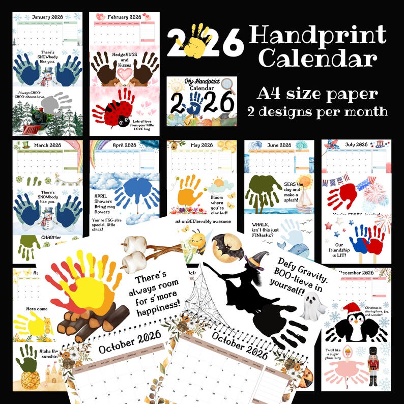 2026 Handprint Art Calendar: DIY Kids Keepsake (A4 Printable PDF ...