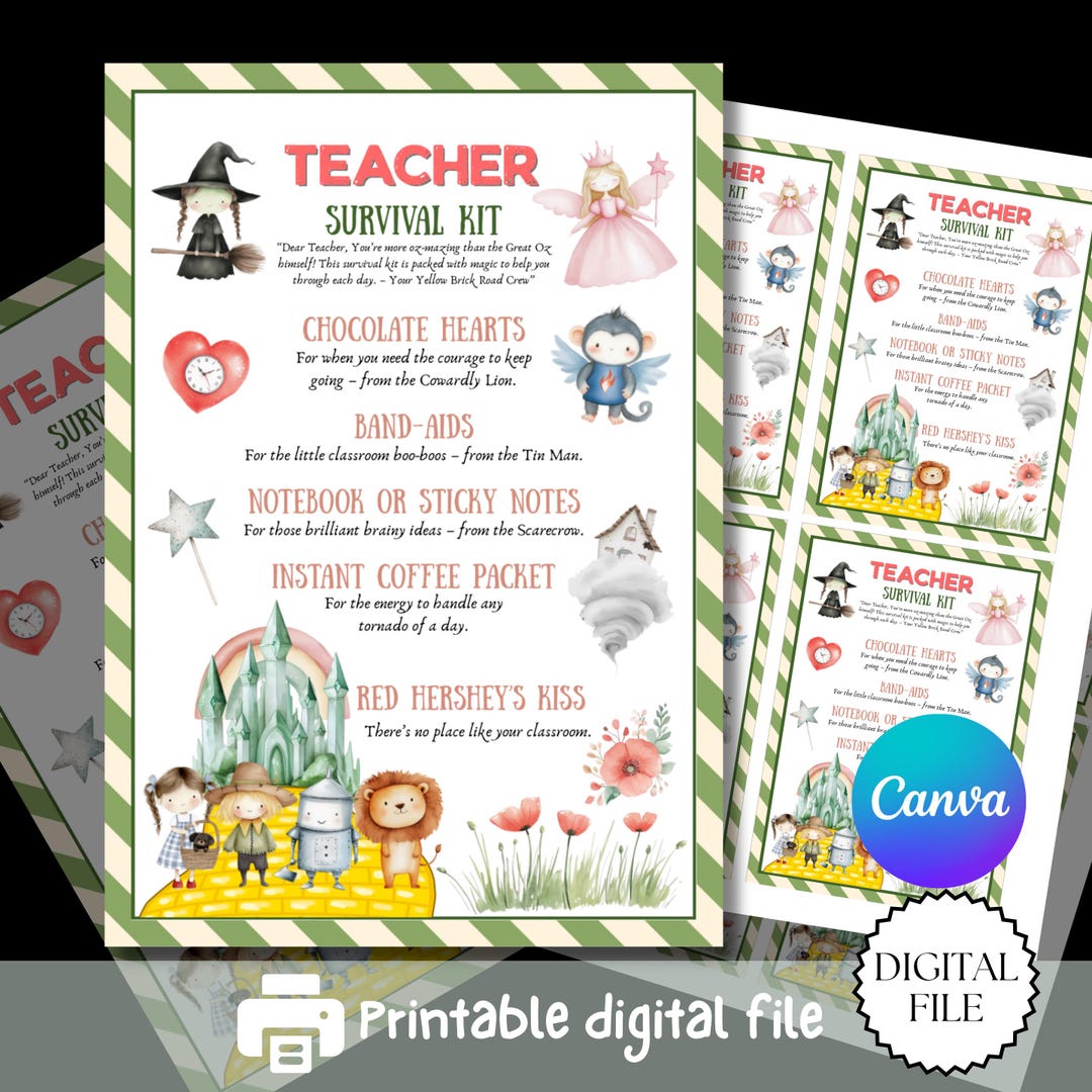 Wizard of Oz Teacher Survival Kit Tag: Editable Canva Template (digital ...