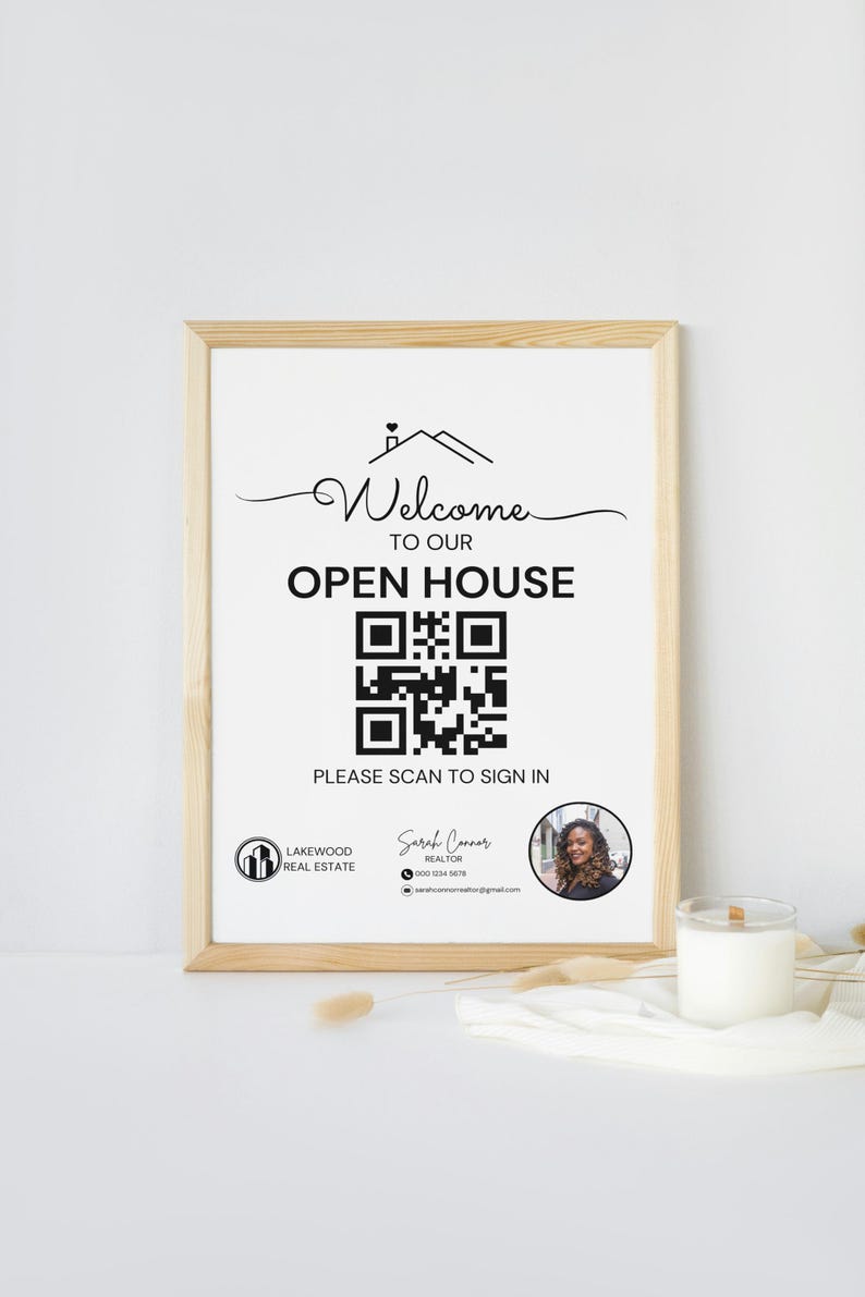 Open House Welcome Sign: Editable QR Code Canva Template (instant ...