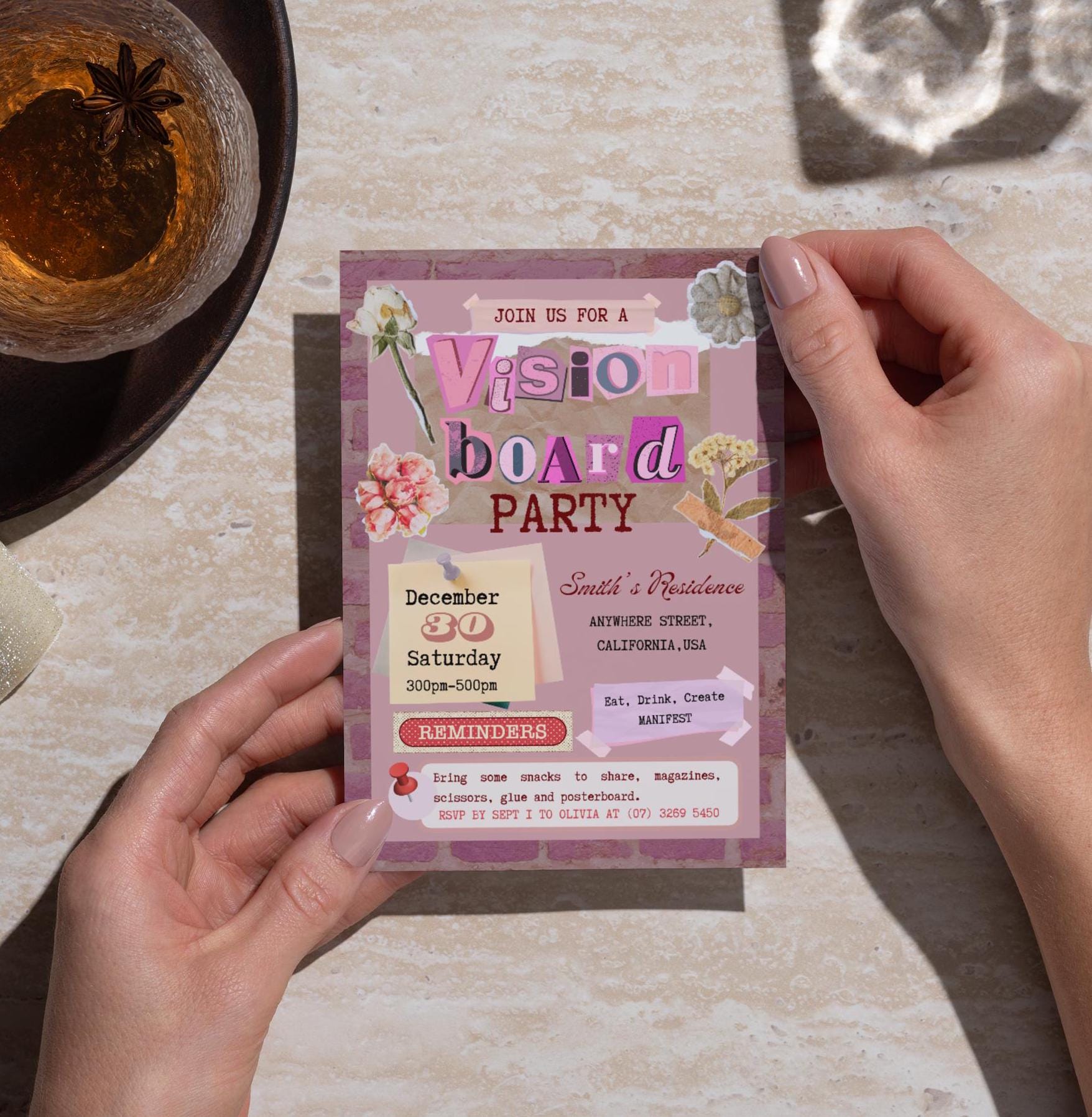 Vision Board Party Invitation Template Pink Theme Girls Night Canva ...