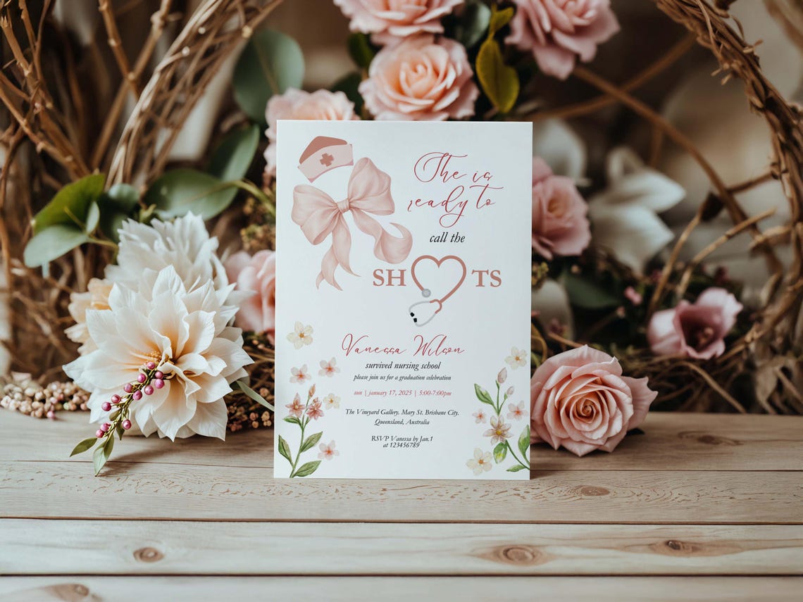 Nurse Graduation Invitation: Pink Bow Coquette Design (canva Editable ...