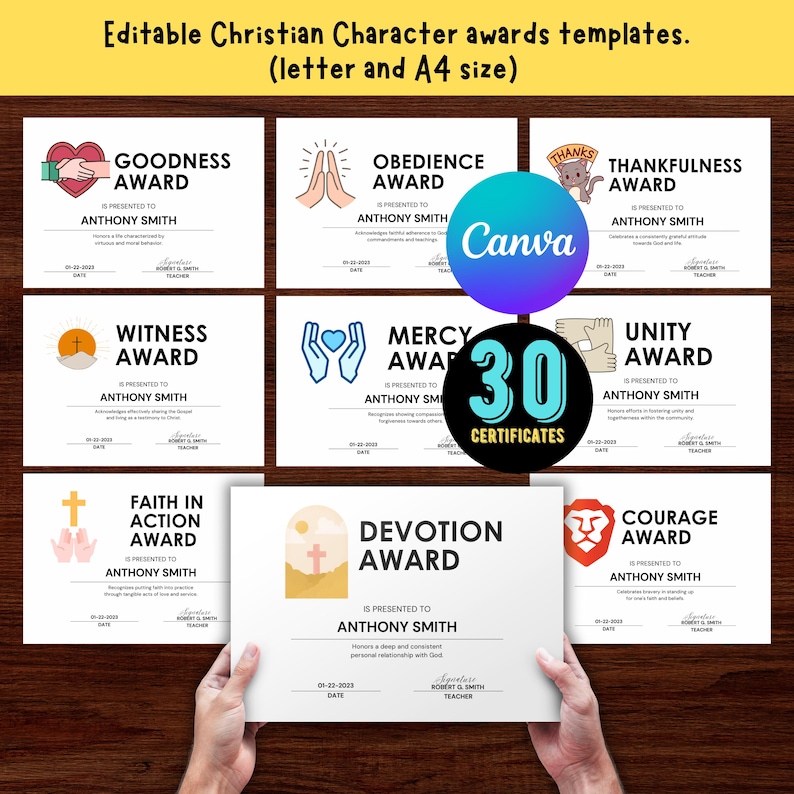 Christian Character Awards Certificate Templates Editable Canva Awards ...