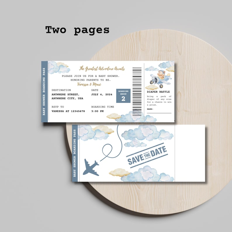 Boarding Pass Baby Shower Invitation Template Blue Travel Theme ...