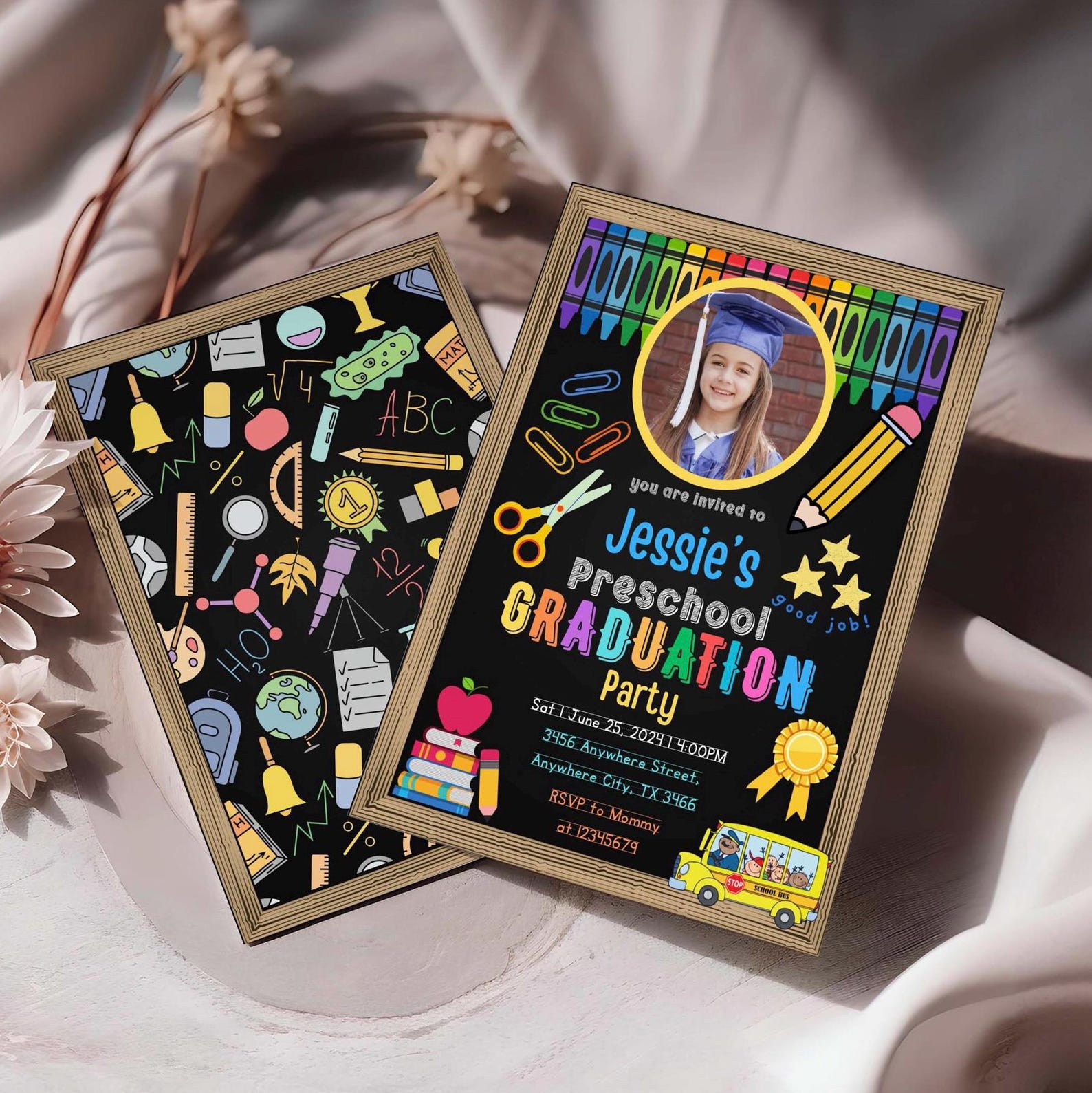 Preschool Graduation Party Invitation Template: Editable Canva Invite ...