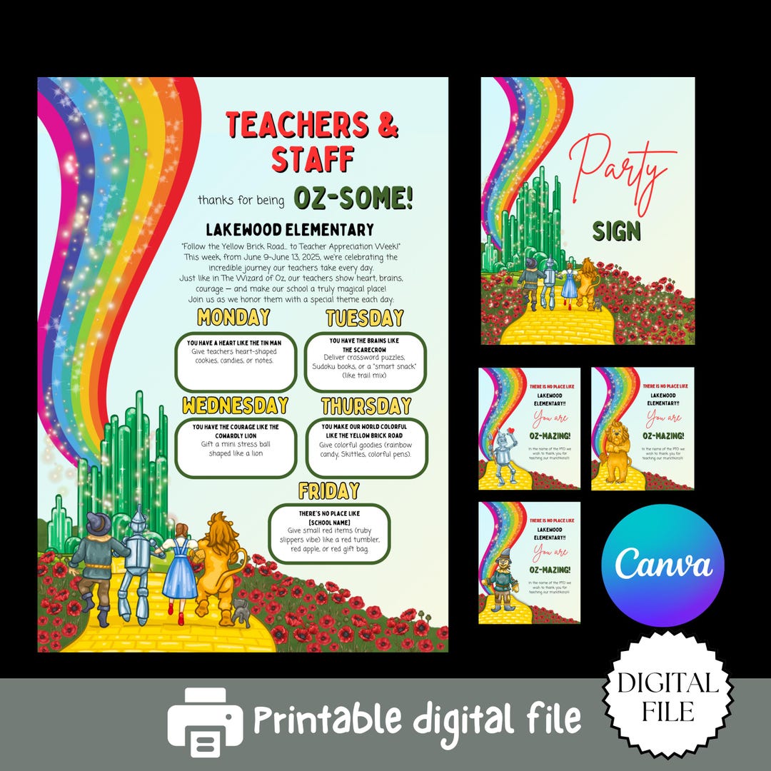 Wizard of Oz Teacher Appreciation Week Flyer Bundle (editable Canva ...
