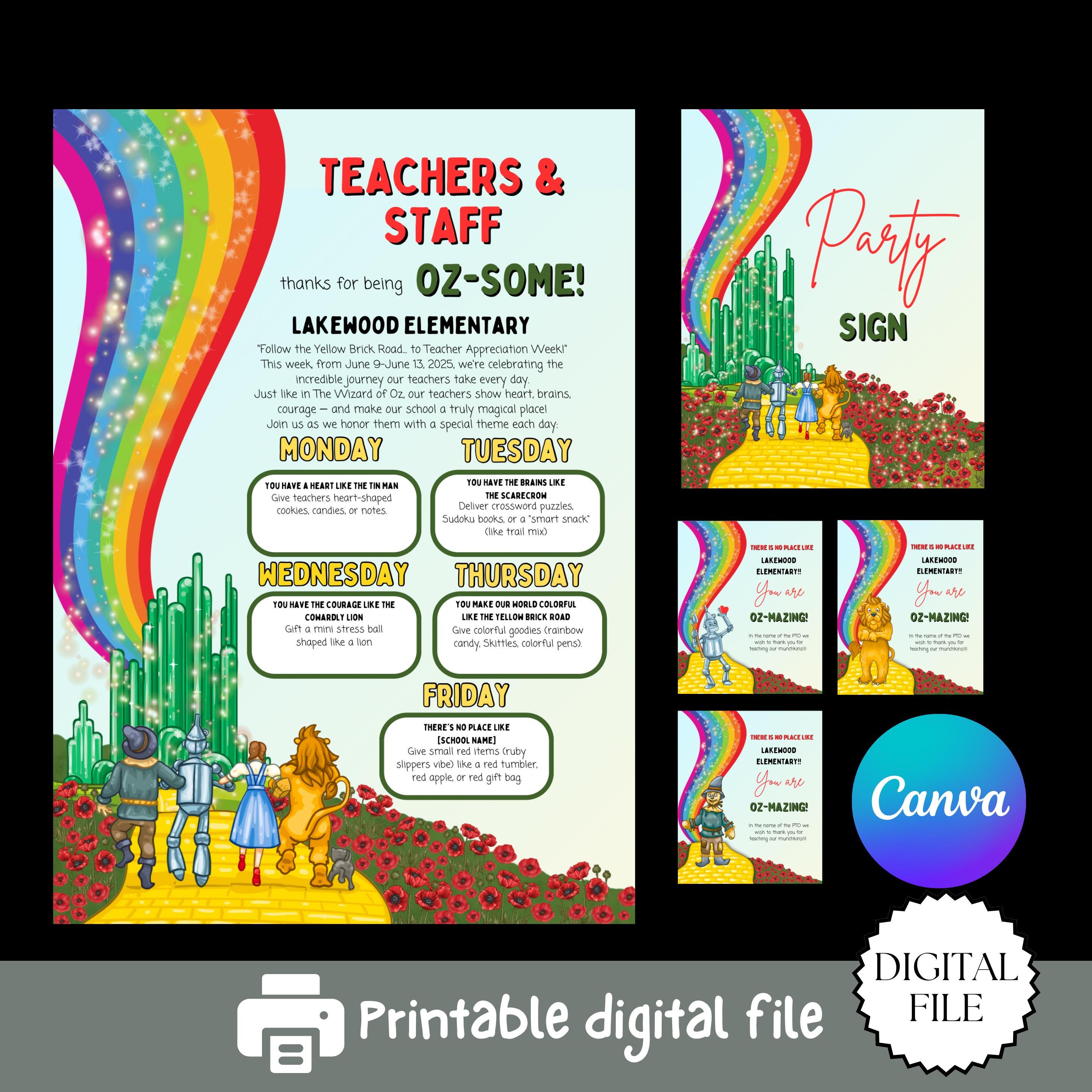 Wizard of Oz Teacher Appreciation Week Flyer Bundle (editable Canva ...