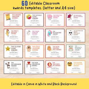 Funny Student Award Certificates: 60 Editable Classroom Superlatives ...