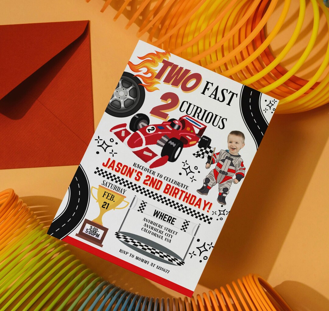 Two Fast Birthday Invitation Template: Race Car Photo, Editable Canva ...