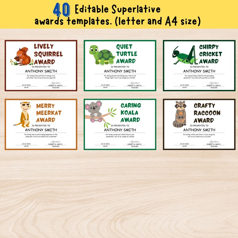 Editable Animal Awards: Classroom Superlative Certificates (canva ...