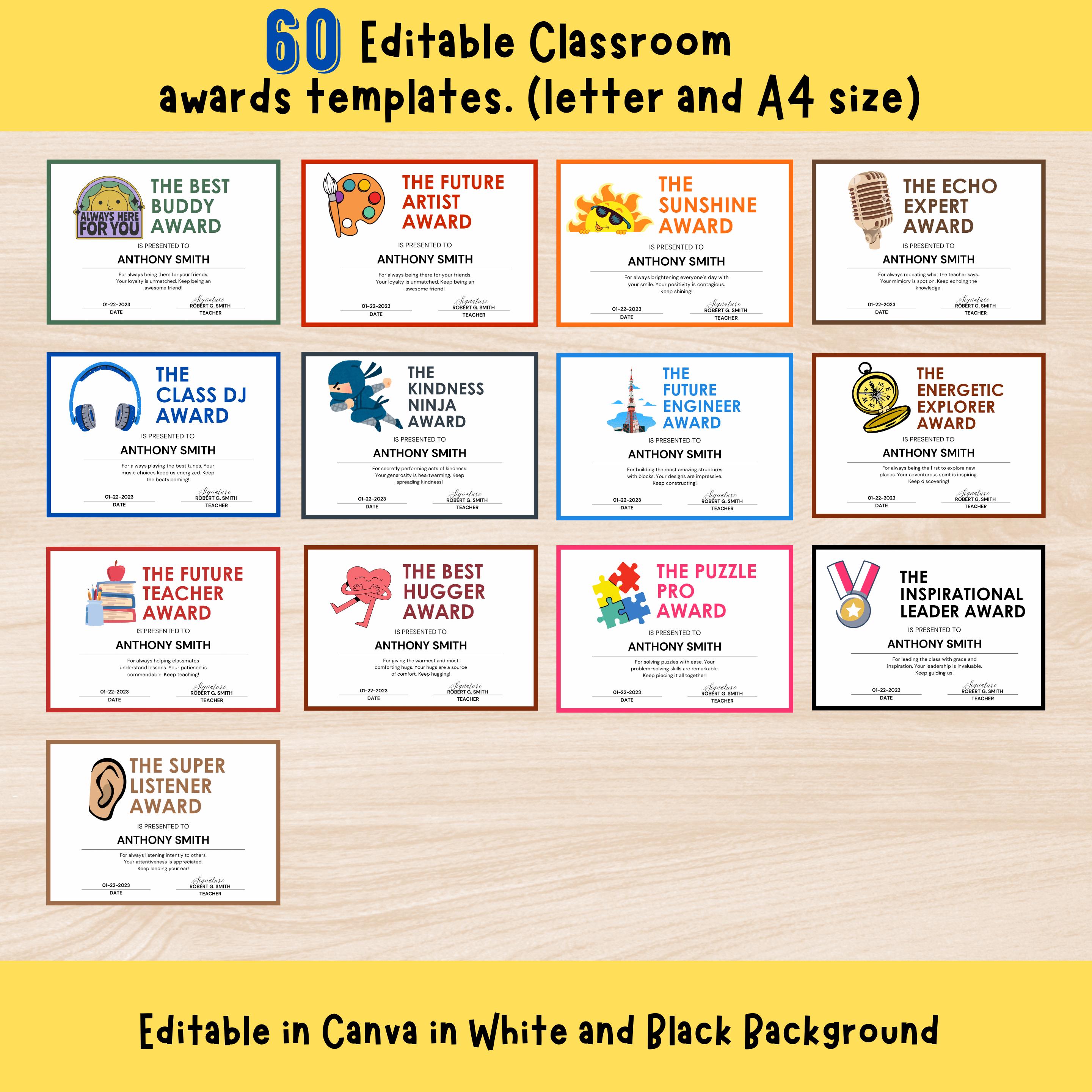 Funny Student Award Certificates: 60 Editable Classroom Superlatives ...