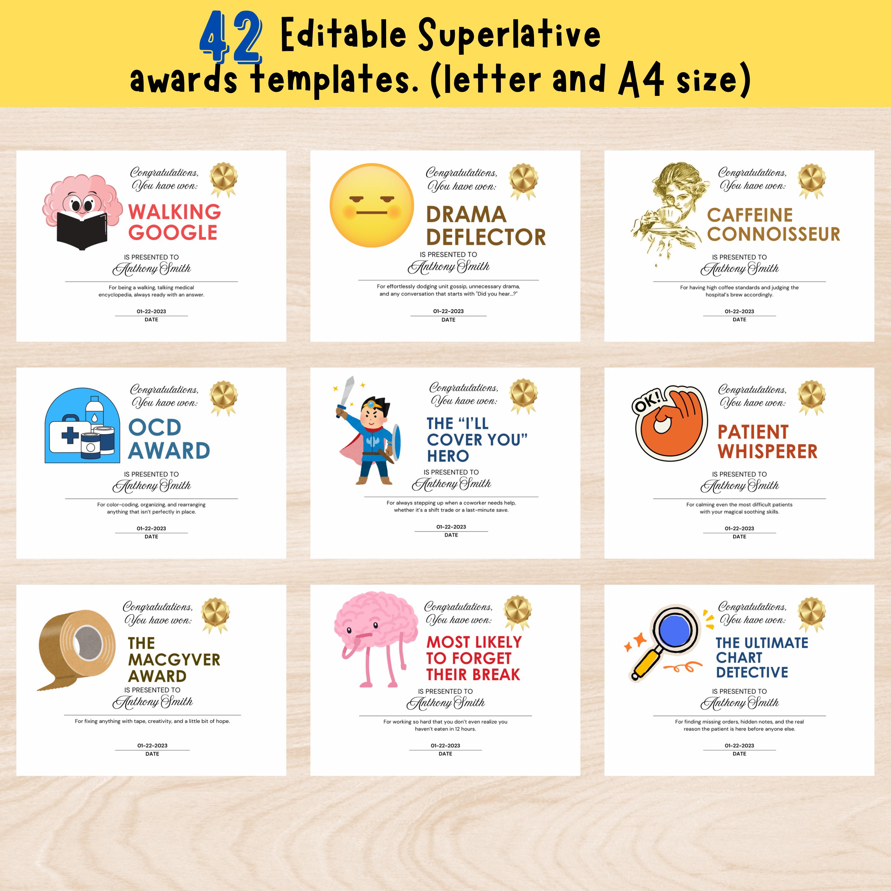 Nursing Awards Funny Superlative Award Nurse Medical Employee Fun ...