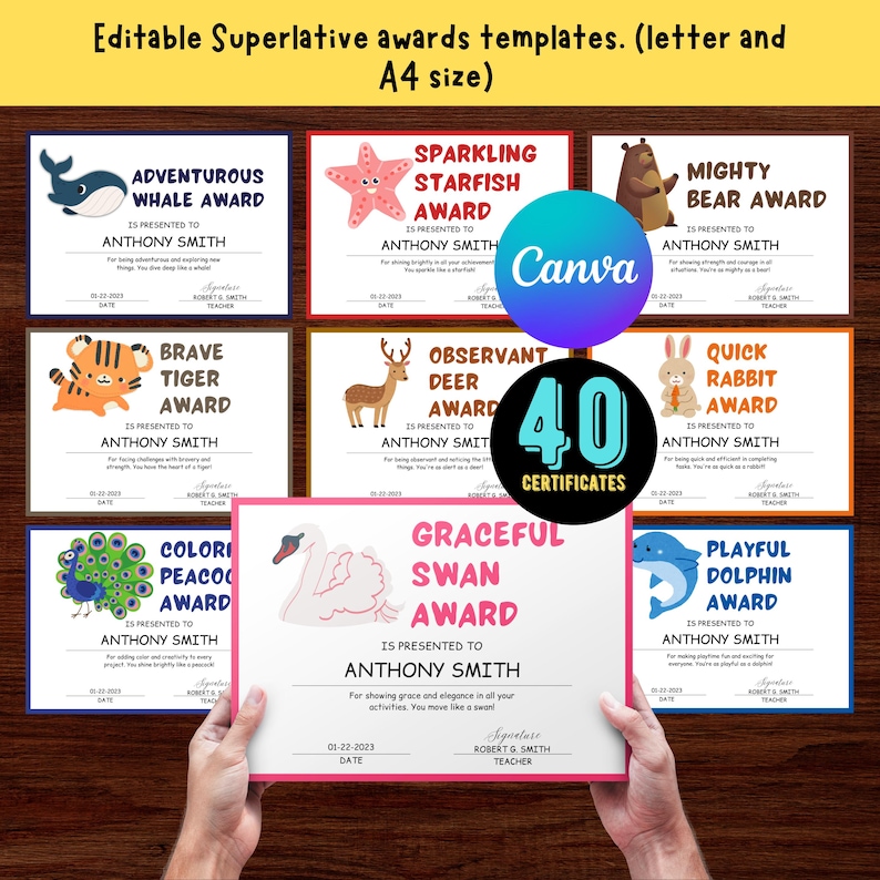 Editable Animal Awards: Classroom Superlative Certificates (canva ...