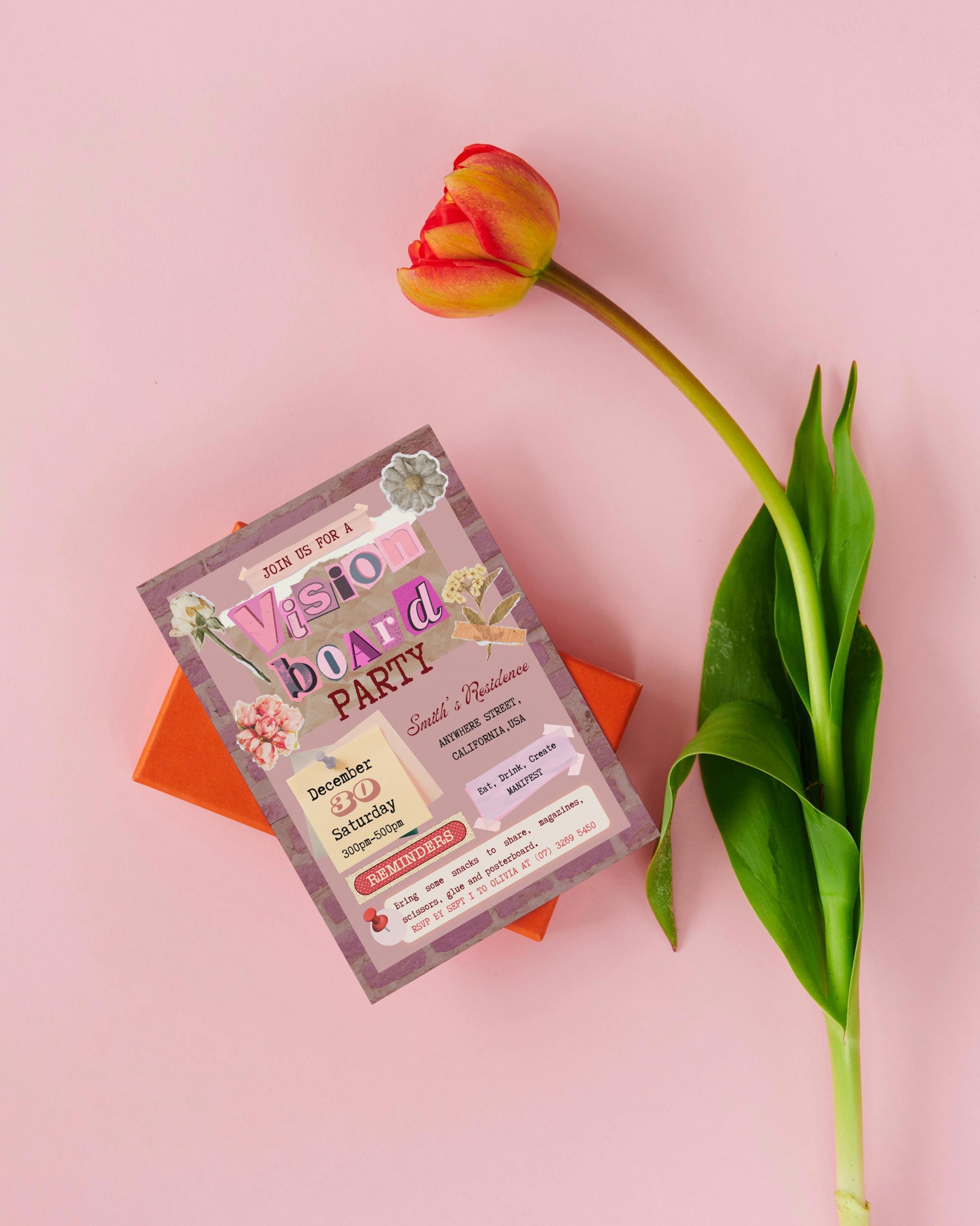 Vision Board Party Invitation Template Pink Theme Girls Night Canva ...