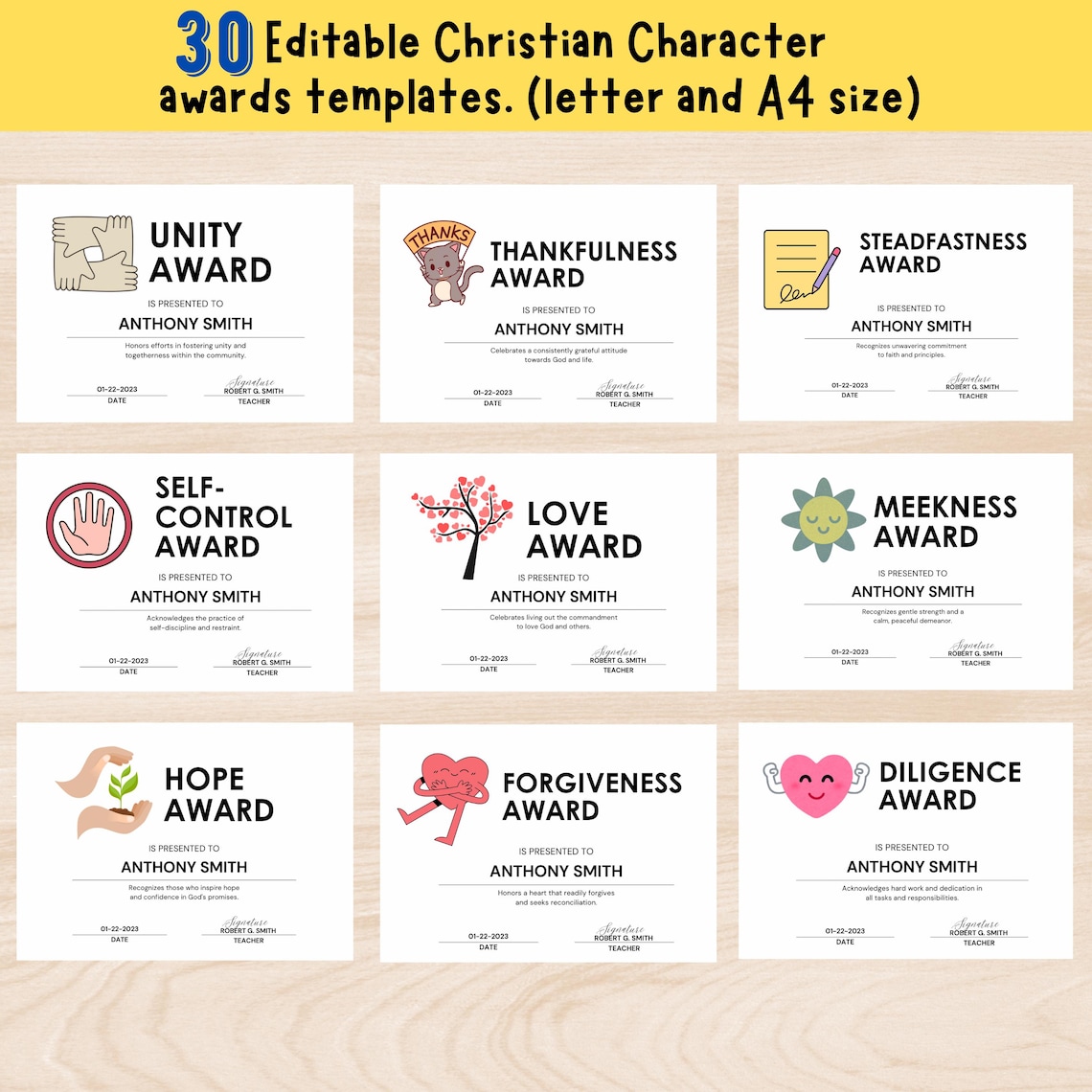 Christian Character Awards Certificate Templates Editable Canva Awards ...
