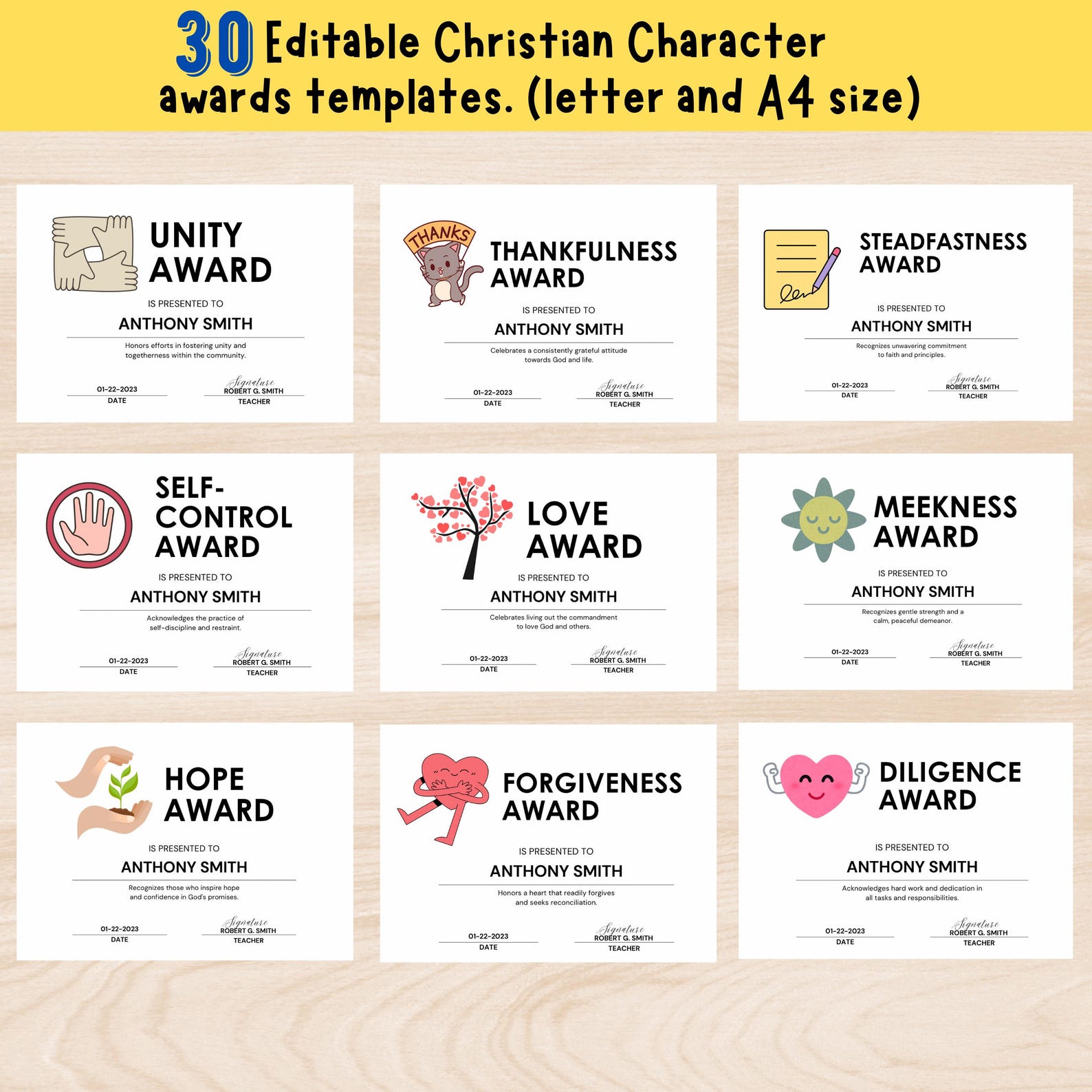 Christian Character Awards Certificate Templates Editable Canva Awards ...